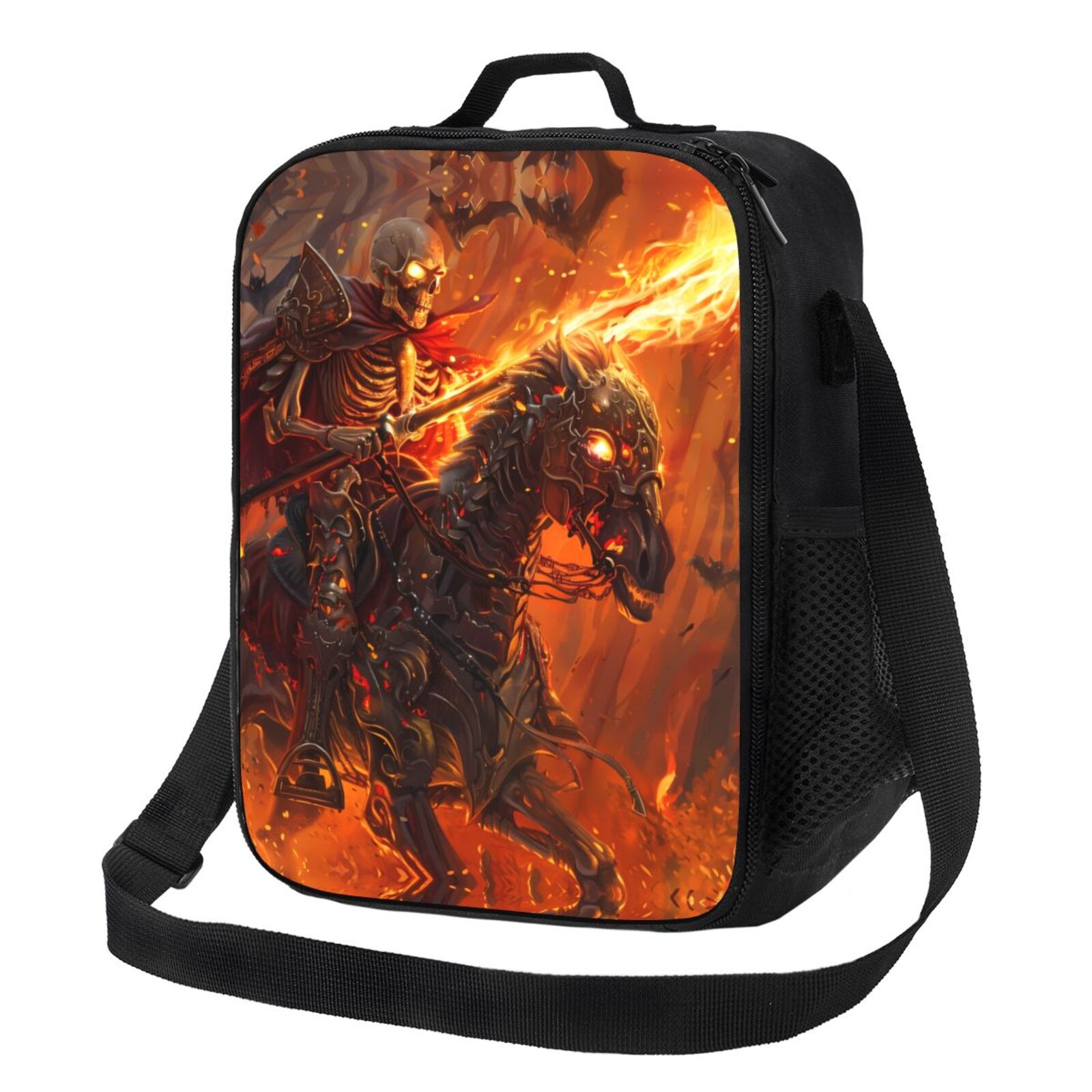 Lunch Box for Women Men Halloween Flame Skeleton Knight Insulated Lunch ...