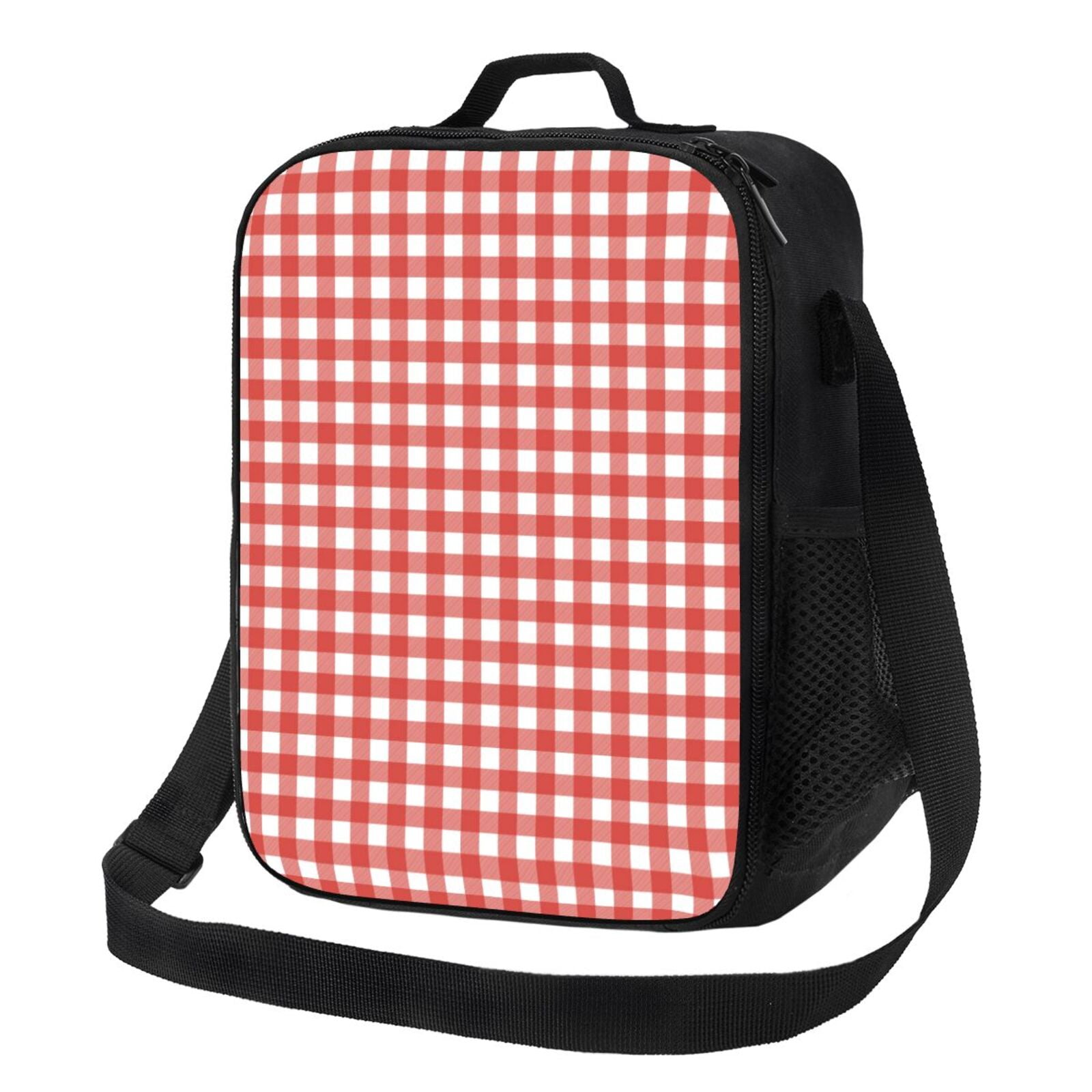 Lunch Box for Women Men Textured red white plaid Checkered Insulated ...