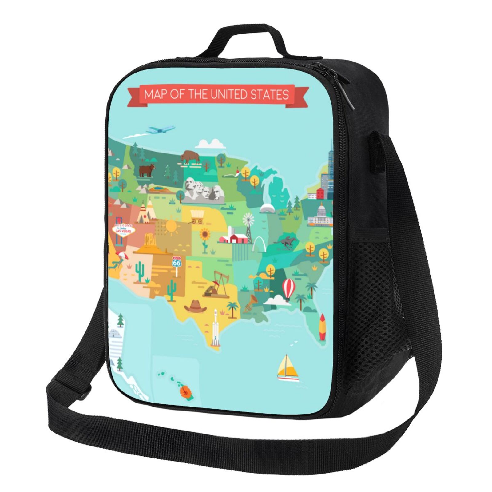 Lunch Box for Women Men USA Tourist Map Famous Landmarks Insulated ...