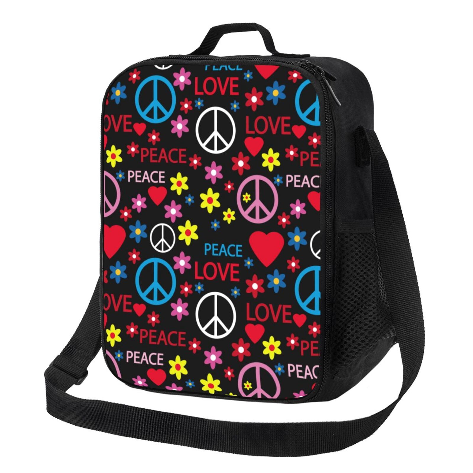 Lunch Box for Women Men colorful flower hearts peace sign Insulated ...