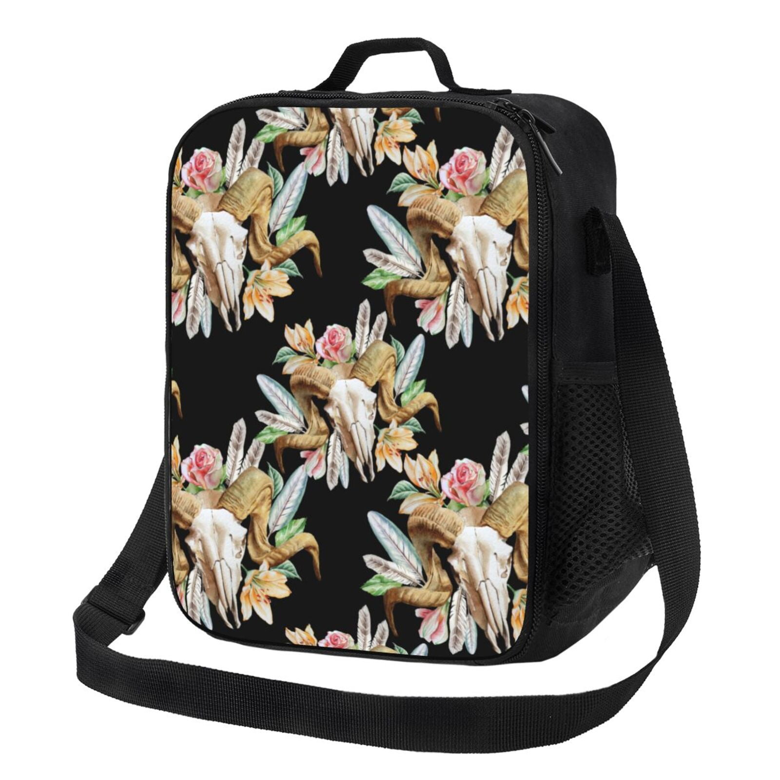 Lunch Box for Women Men goat skull flowers feather vintage Insulated ...