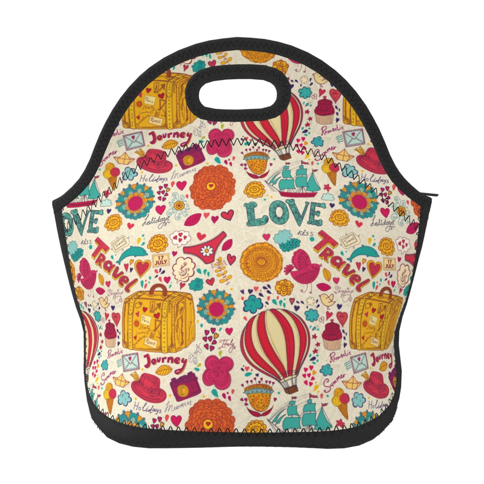 Lunch Box cartoon hot air balloon Neoprene Lunch Tote Bag for Women Men ...