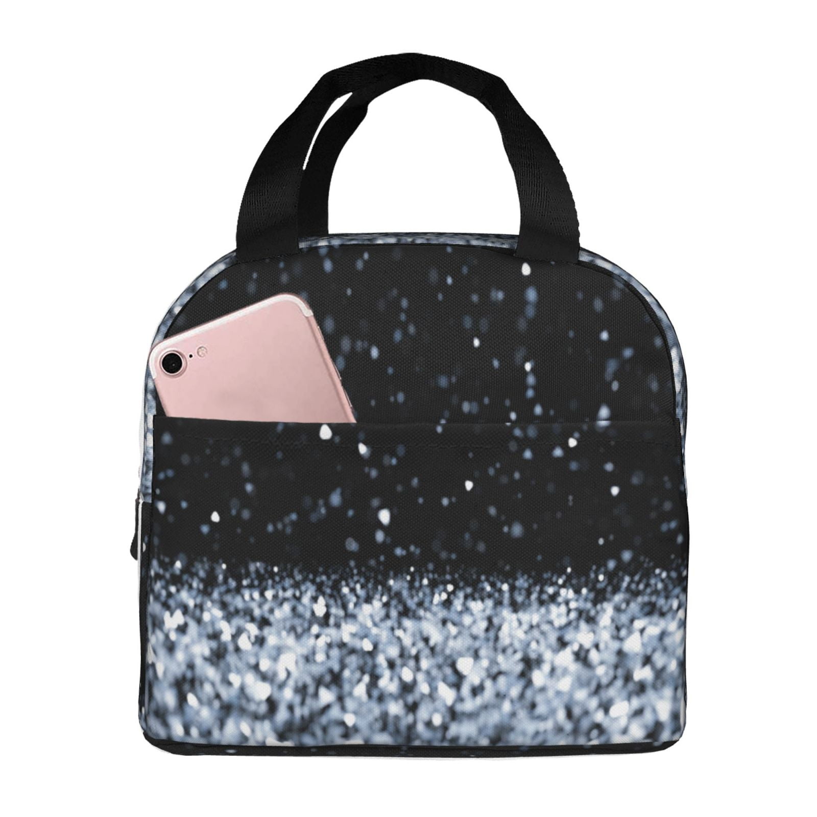 Lunch Box for Women Men Abstract Glitter Sparkle Black Reusable ...