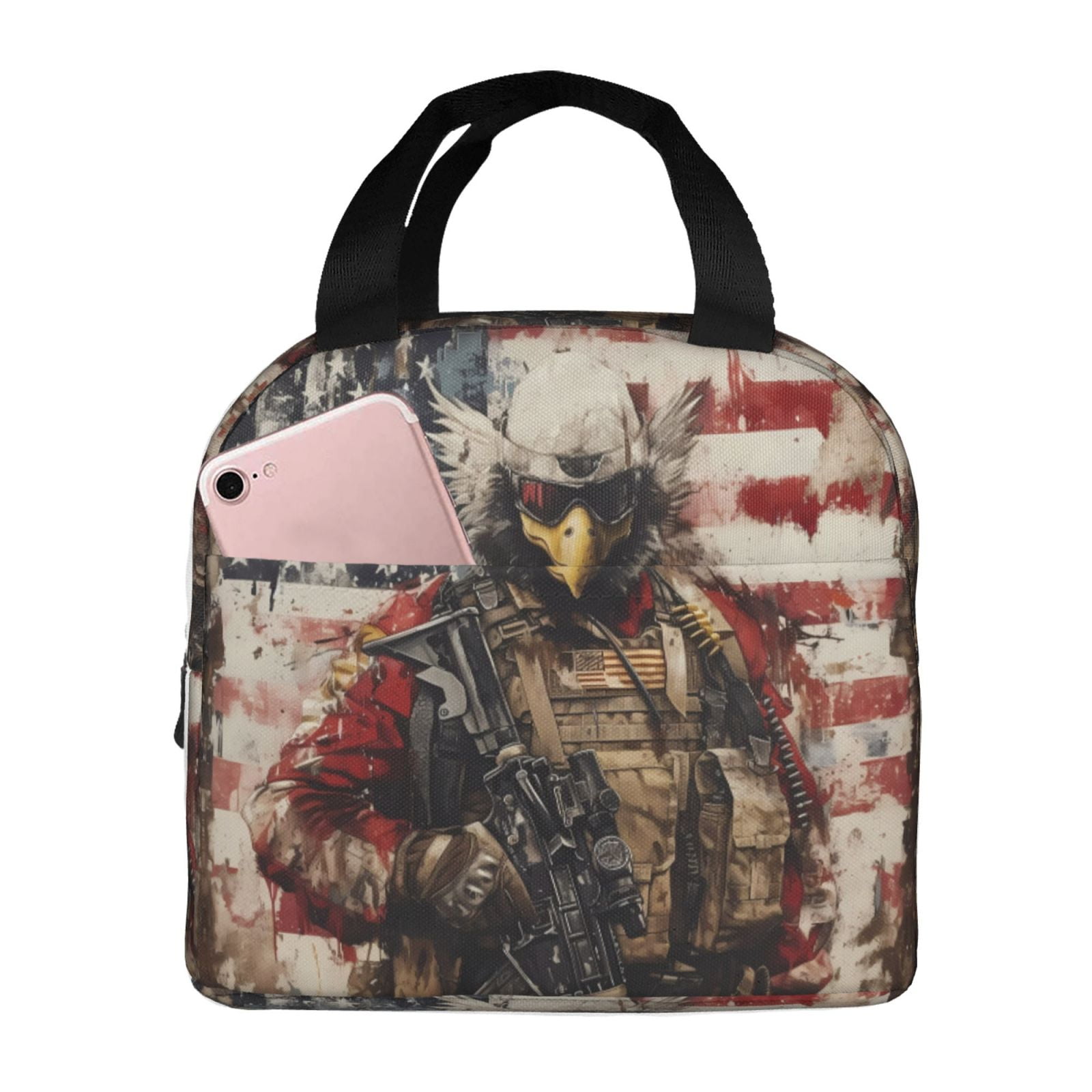 Lunch Box for Women Men Bald Eagle Soldier Reusable Insulated Lunch Bag ...