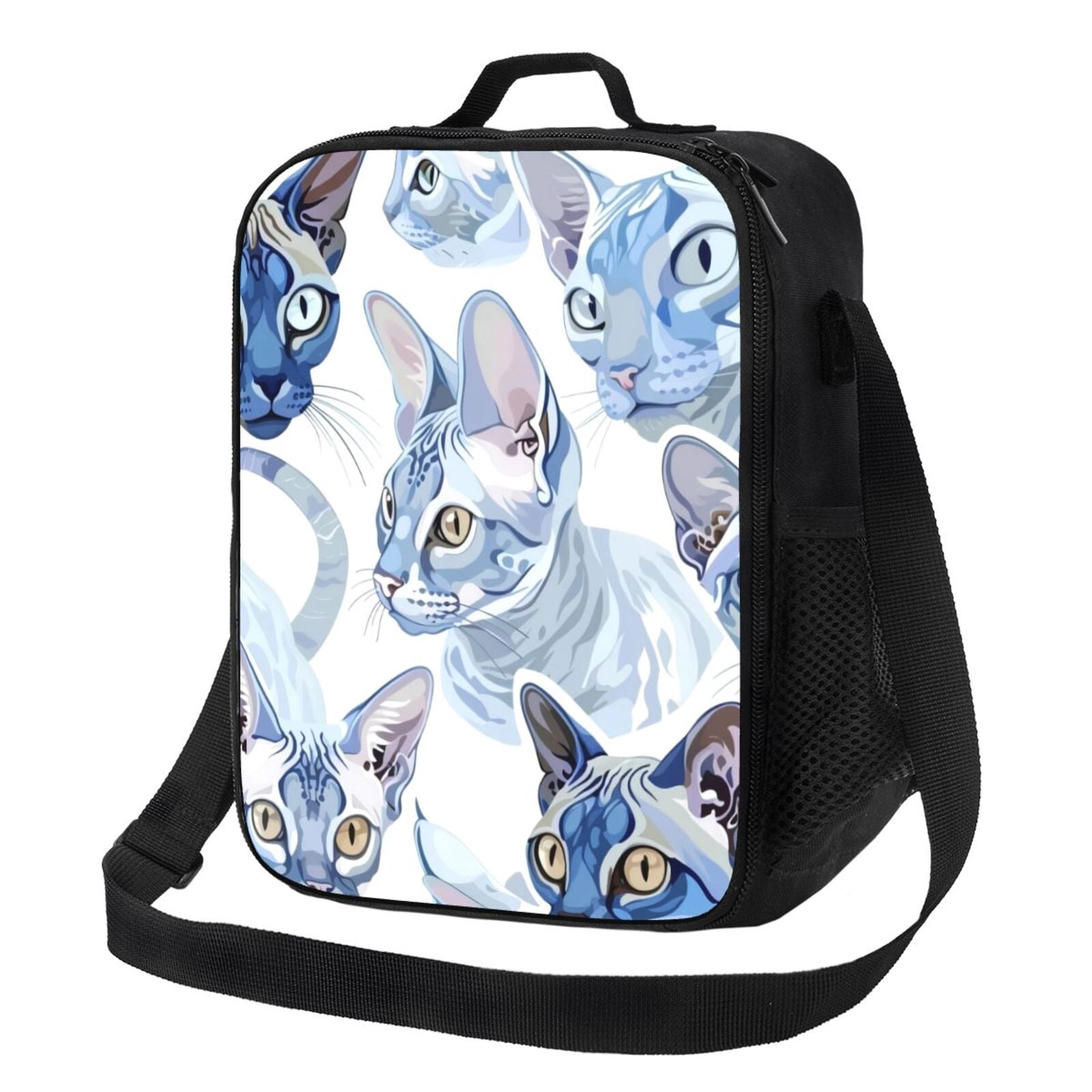 Lunch Box for Women Men Blue Cats Illustration Pattern Insulated Lunch ...