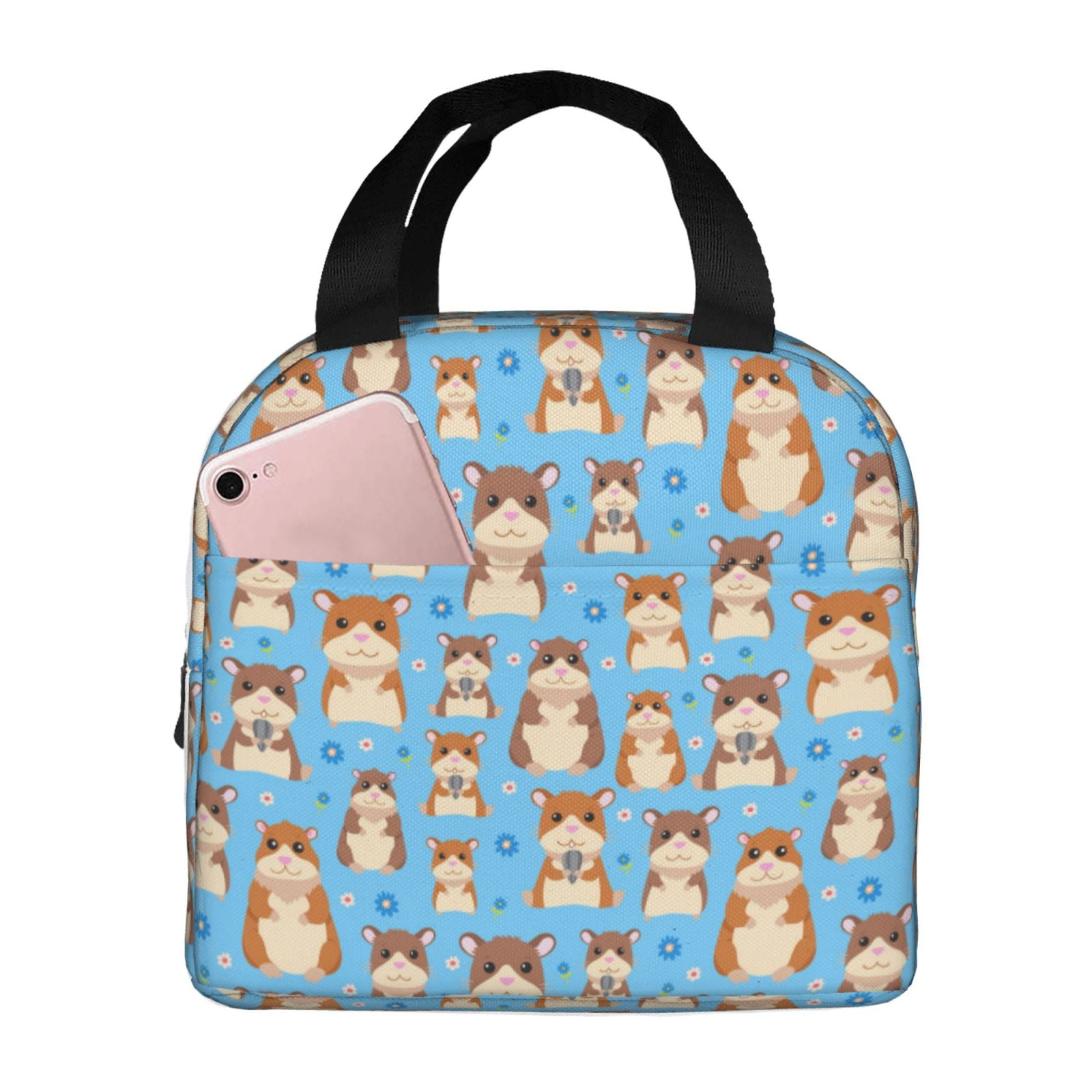Lunch Box for Women Men Cartoon cute hamster flower blue Reusable ...