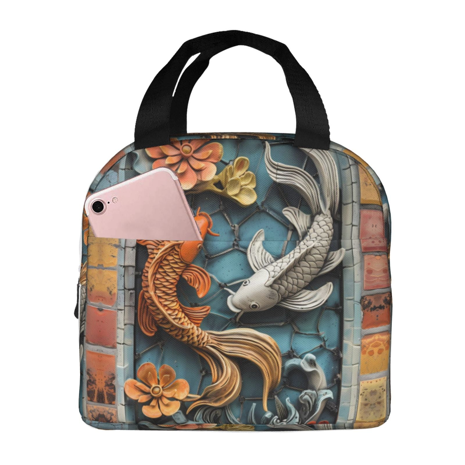 Lunch Box for Women Men Colorful Koi Fish Art Reusable Insulated Lunch ...
