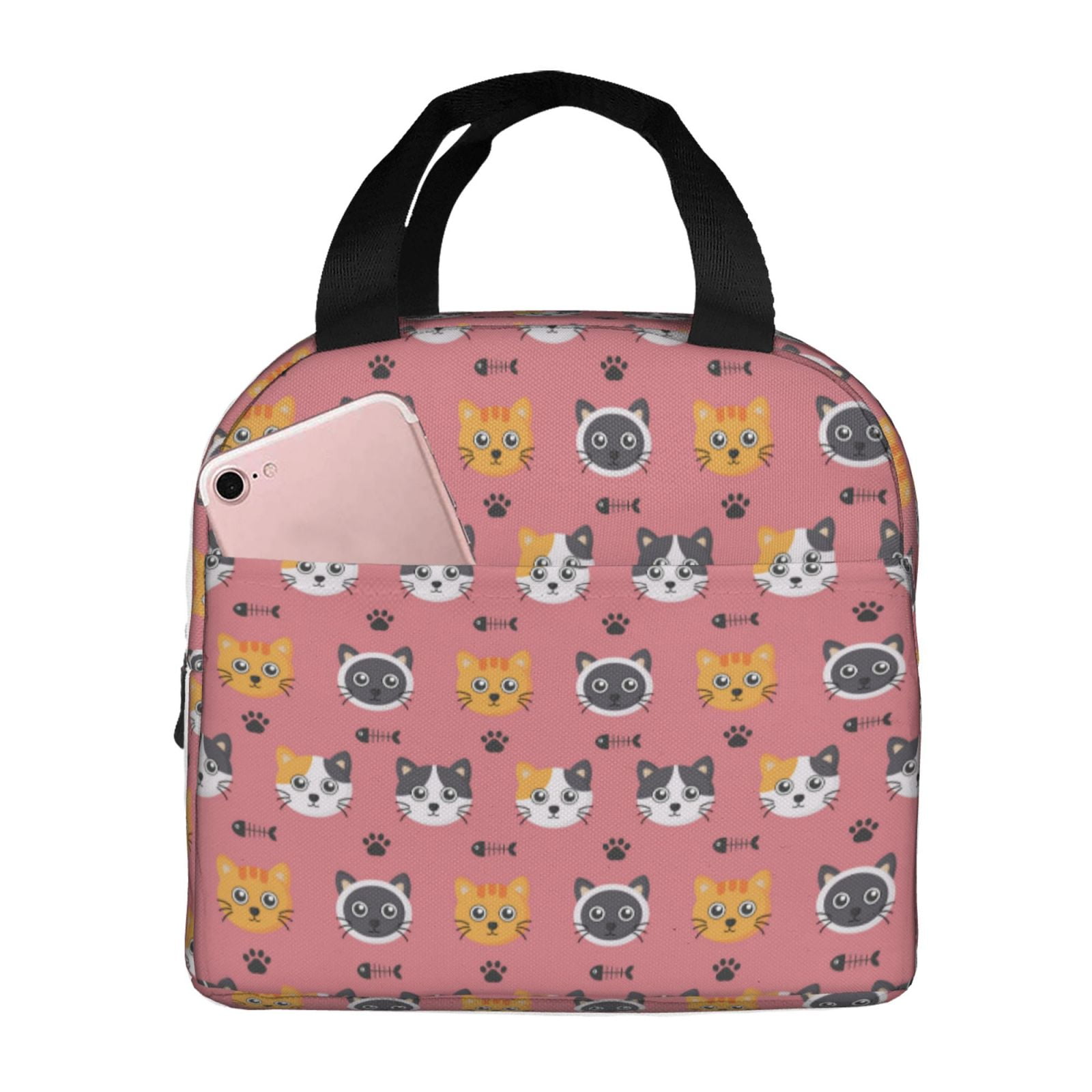 Lunch Box for Women Men Cute Cartoon Cat Fishbone Reusable Insulated ...