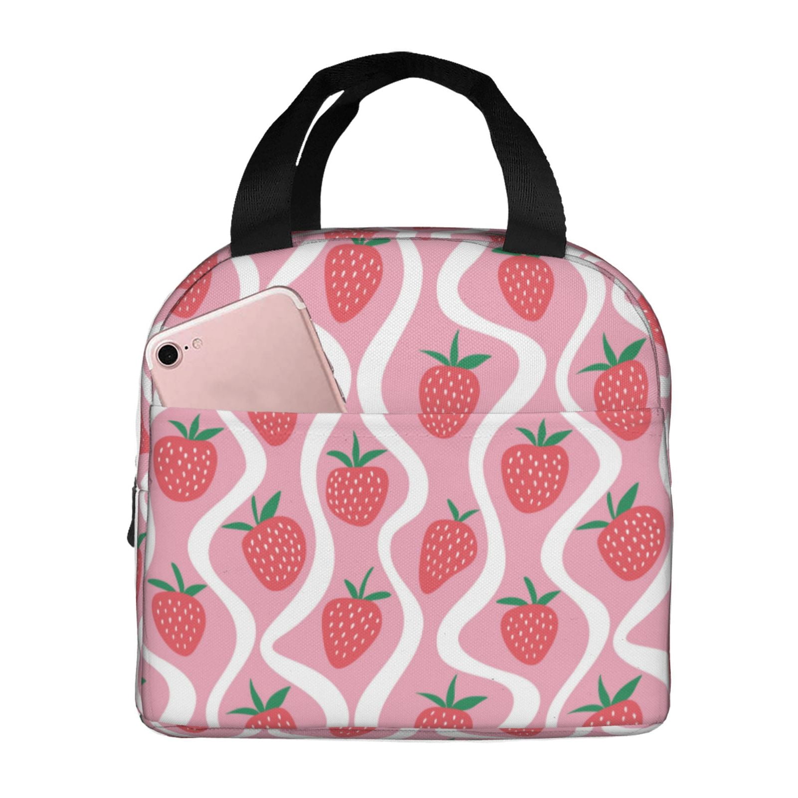Lunch Box for Women Men Cute Strawberry White Wave Reusable Insulated ...