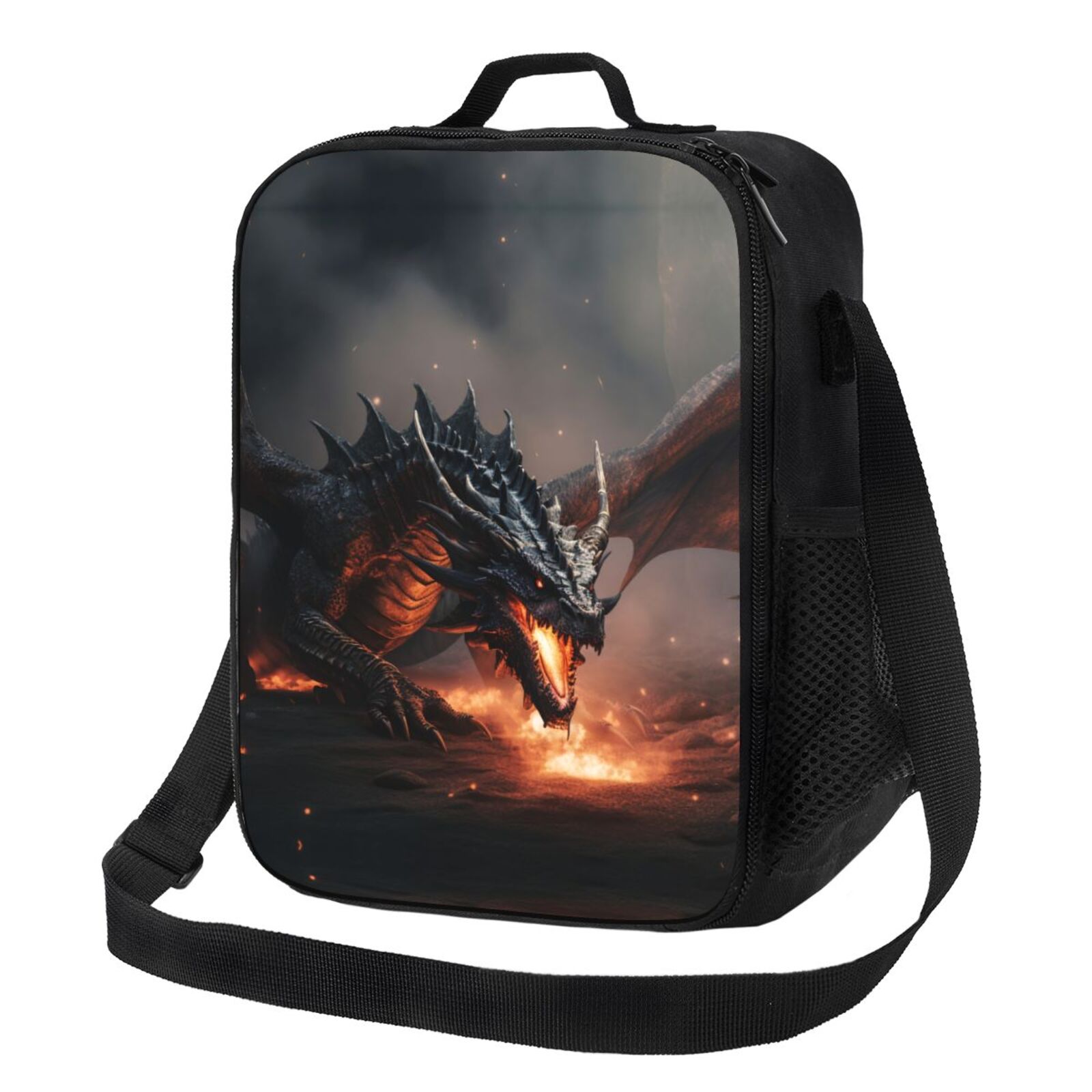 Lunch Box for Women Men Fiery Black Dragon Attack Insulated Lunch with ...
