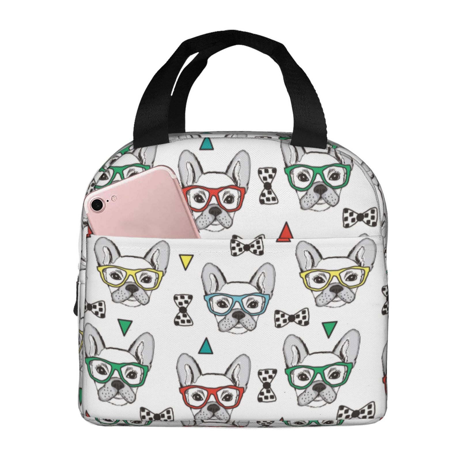 Lunch Box for Women Men French Bulldog Colored Glasses Reusable ...