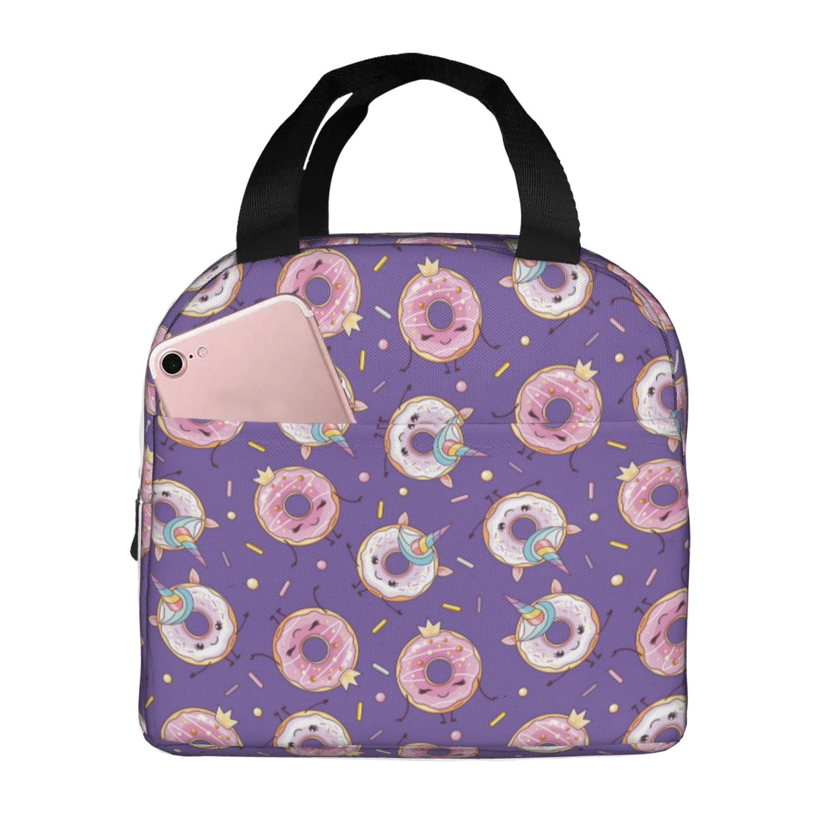 Lunch Box for Women Men Funny Cartoon Donut Purple Reusable Insulated ...
