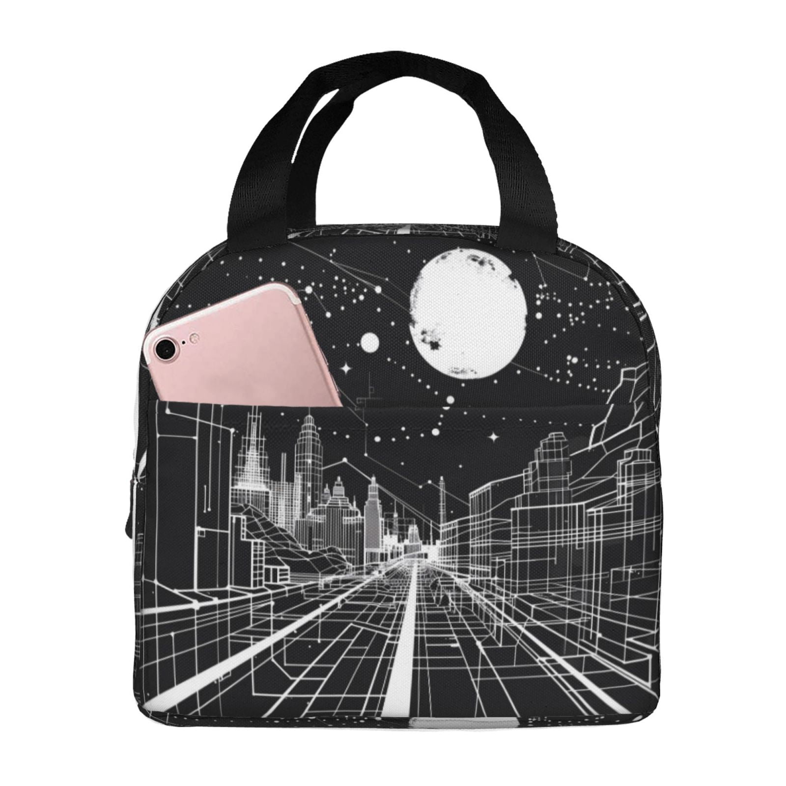 Lunch Box for Women Men Futuristic Moonlit Cityscape Reusable Insulated ...