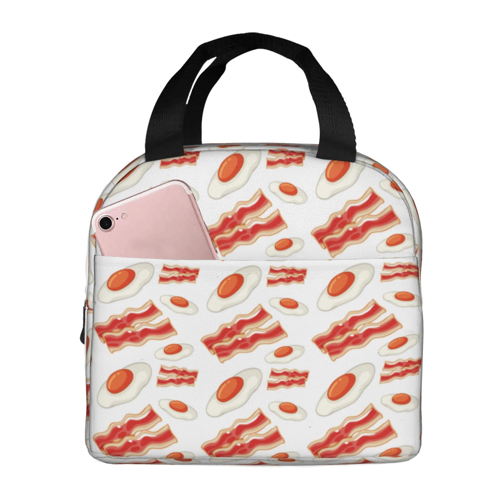 Lunch Box for Women Men Hobo Eggs Bacon Print Red White Reusable ...