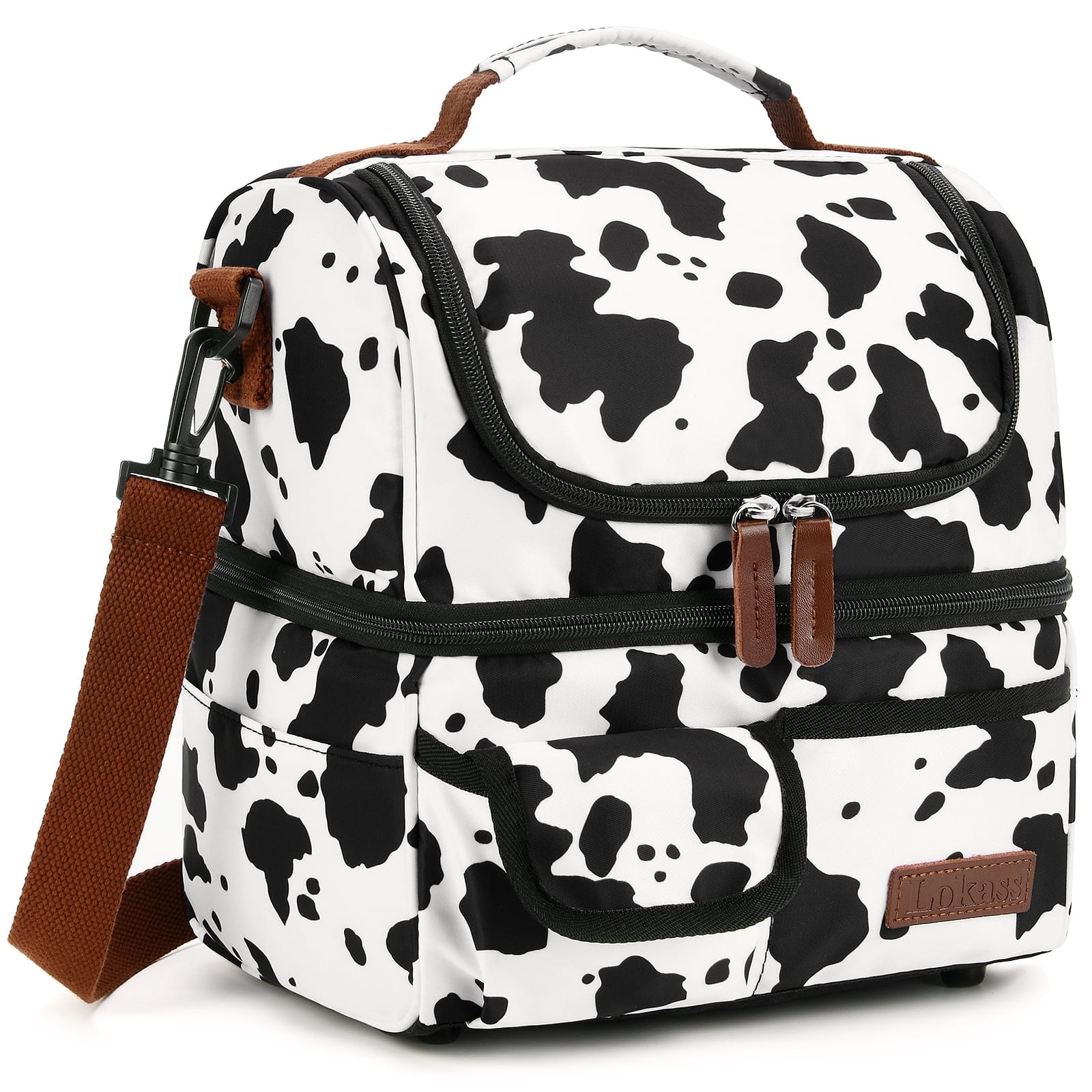 LOKASS Insulated Lunch Bag, Cow Print, Leakproof Cooler Tote for Work ...