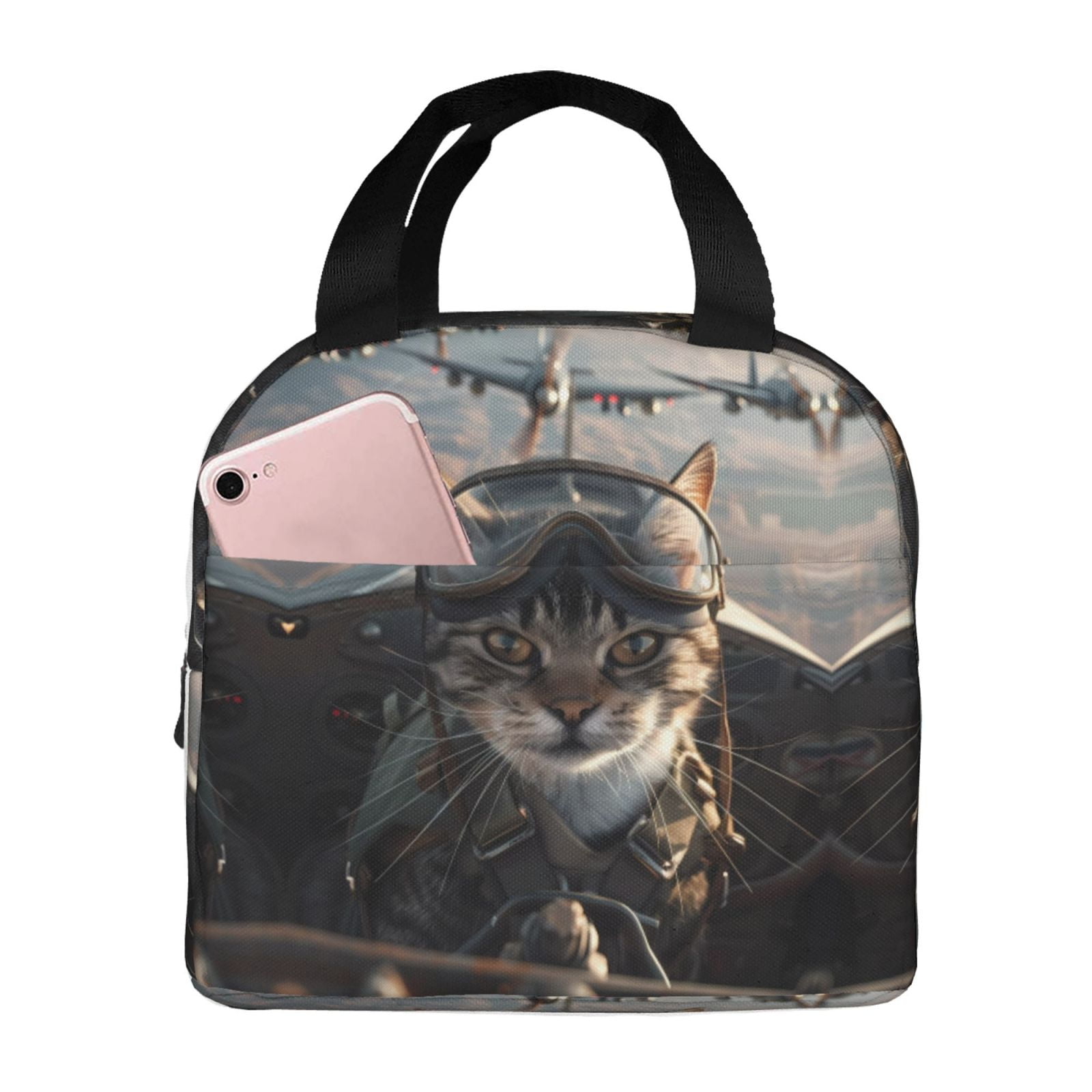 Lunch Box for Women Men Pilot Cat In Vintage Plane Reusable Insulated ...