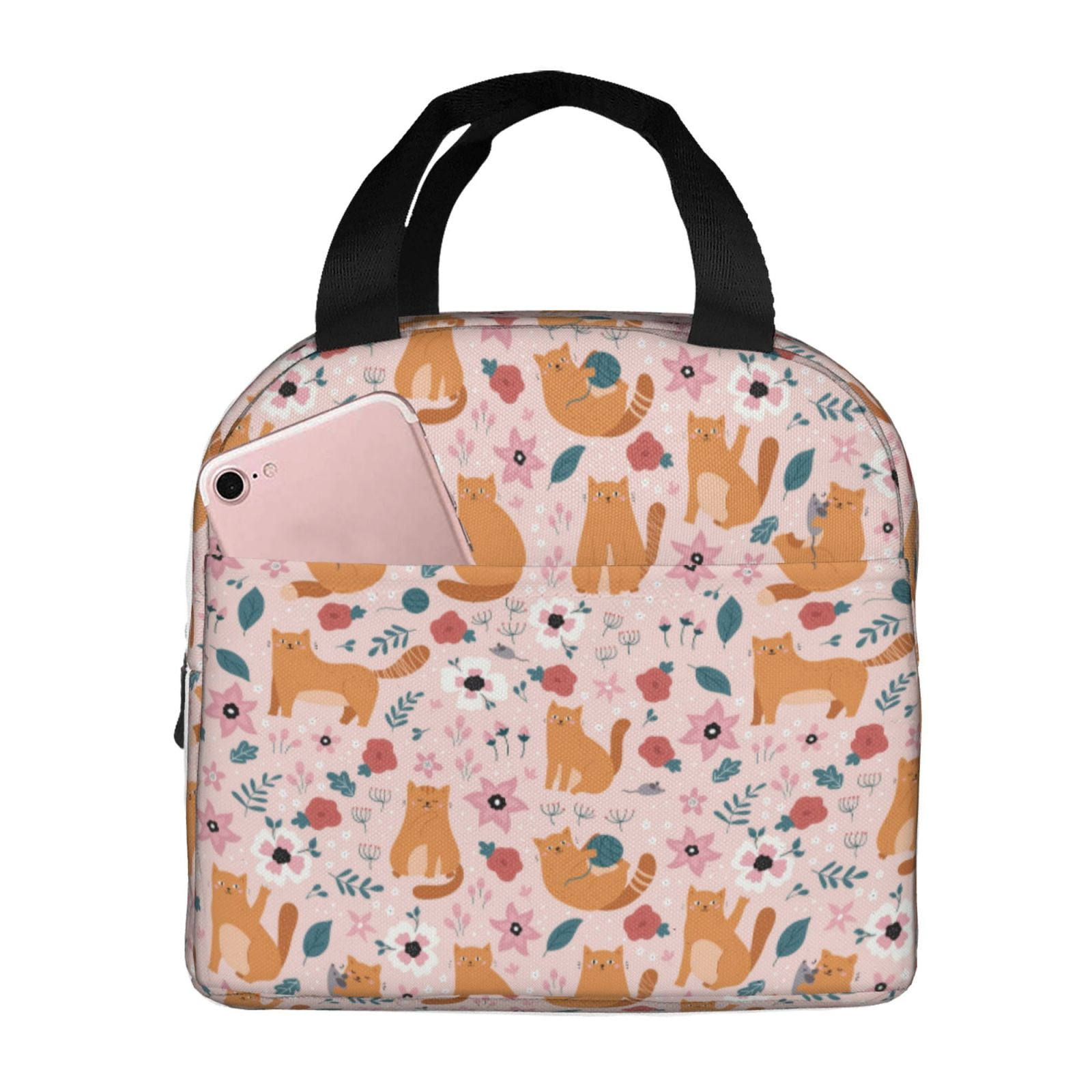 Lunch Box for Women Men Pink Cute Raccoon Cat Flowers Reusable ...