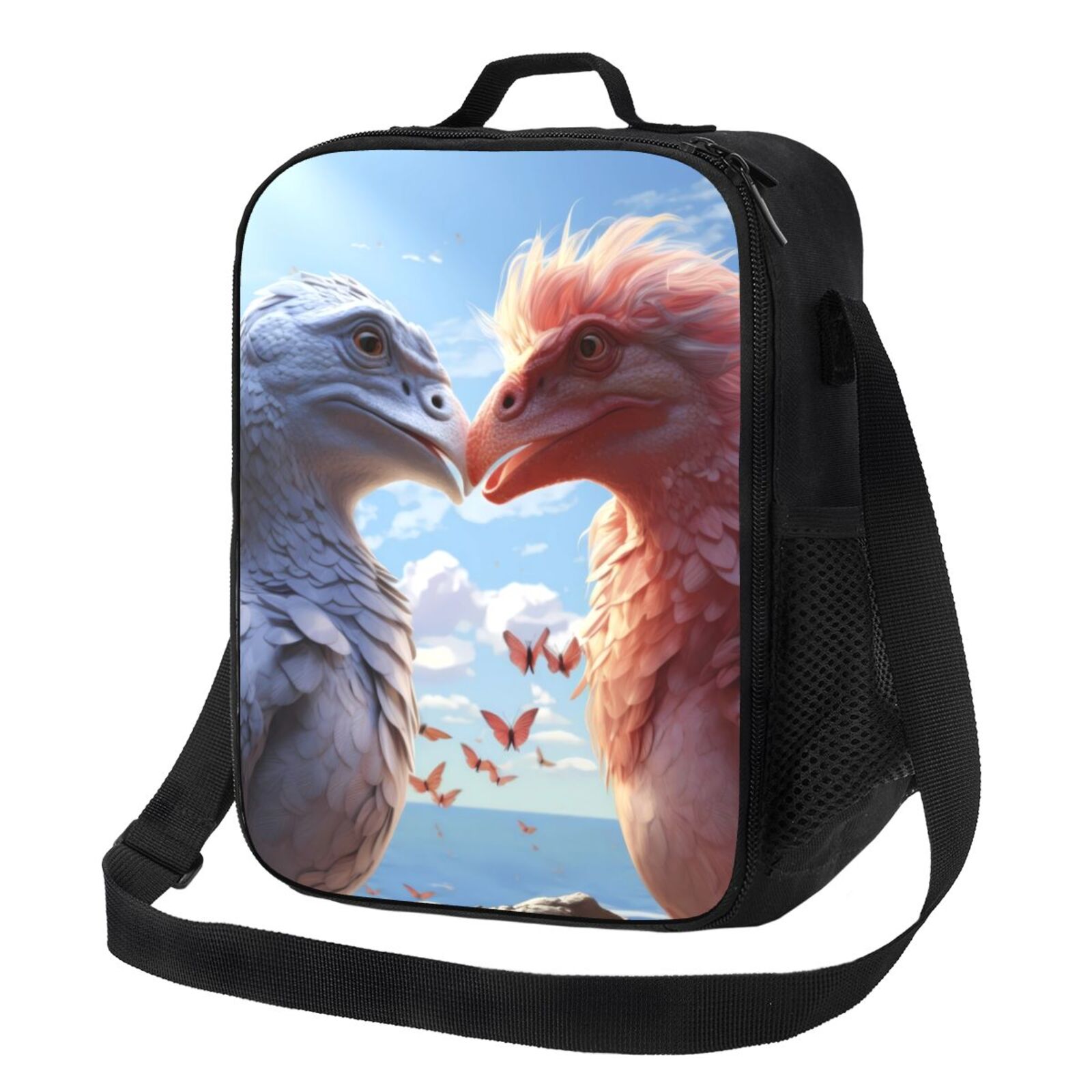 Lunch Box for Women Men Red and White Bird Couple Insulated Lunch with ...