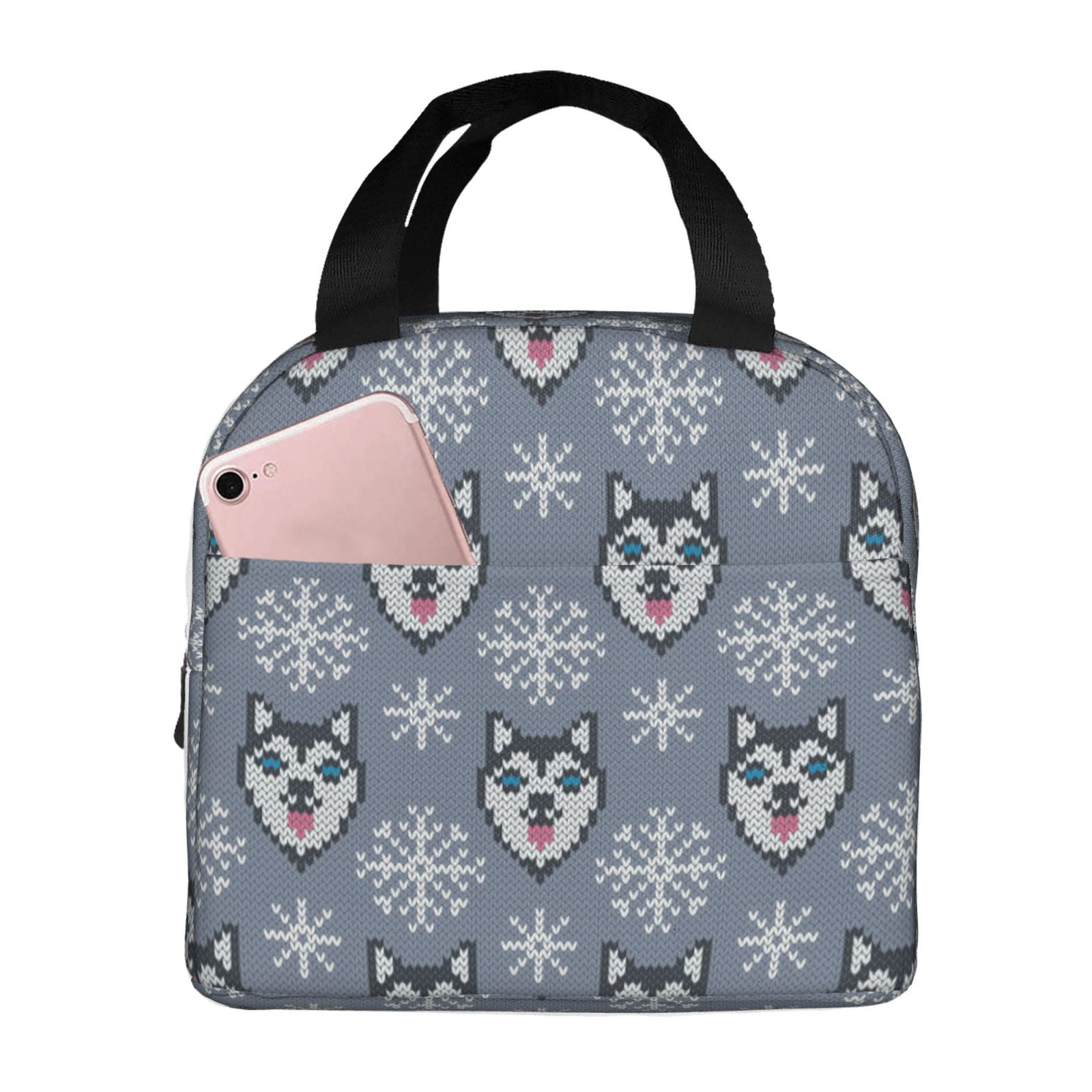 Lunch Box for Women Men Weaving Cute Husky Dog Snowflake Reusable ...