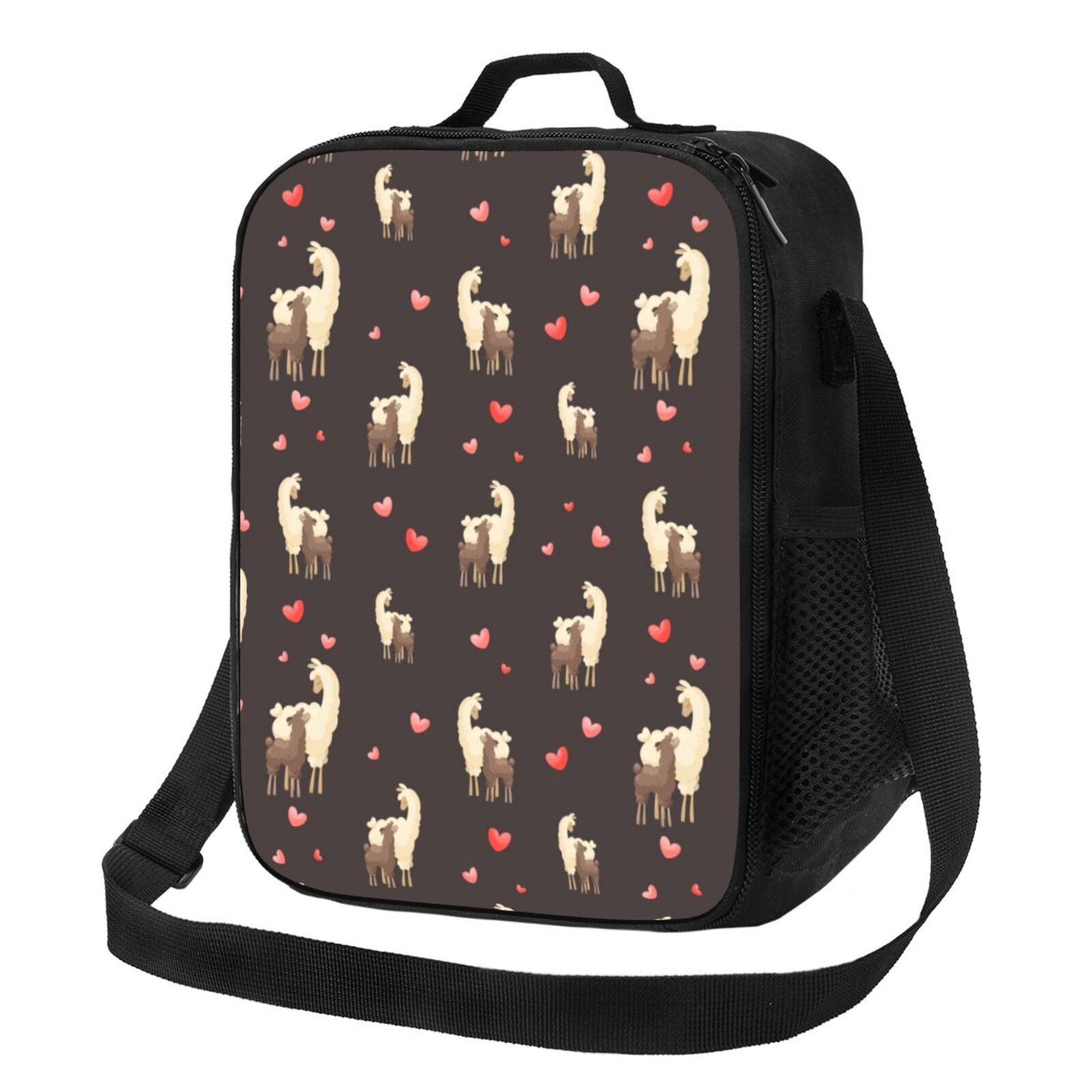 Lunch Box for Women Men cute Alpaca llama heart black Insulated Lunch ...