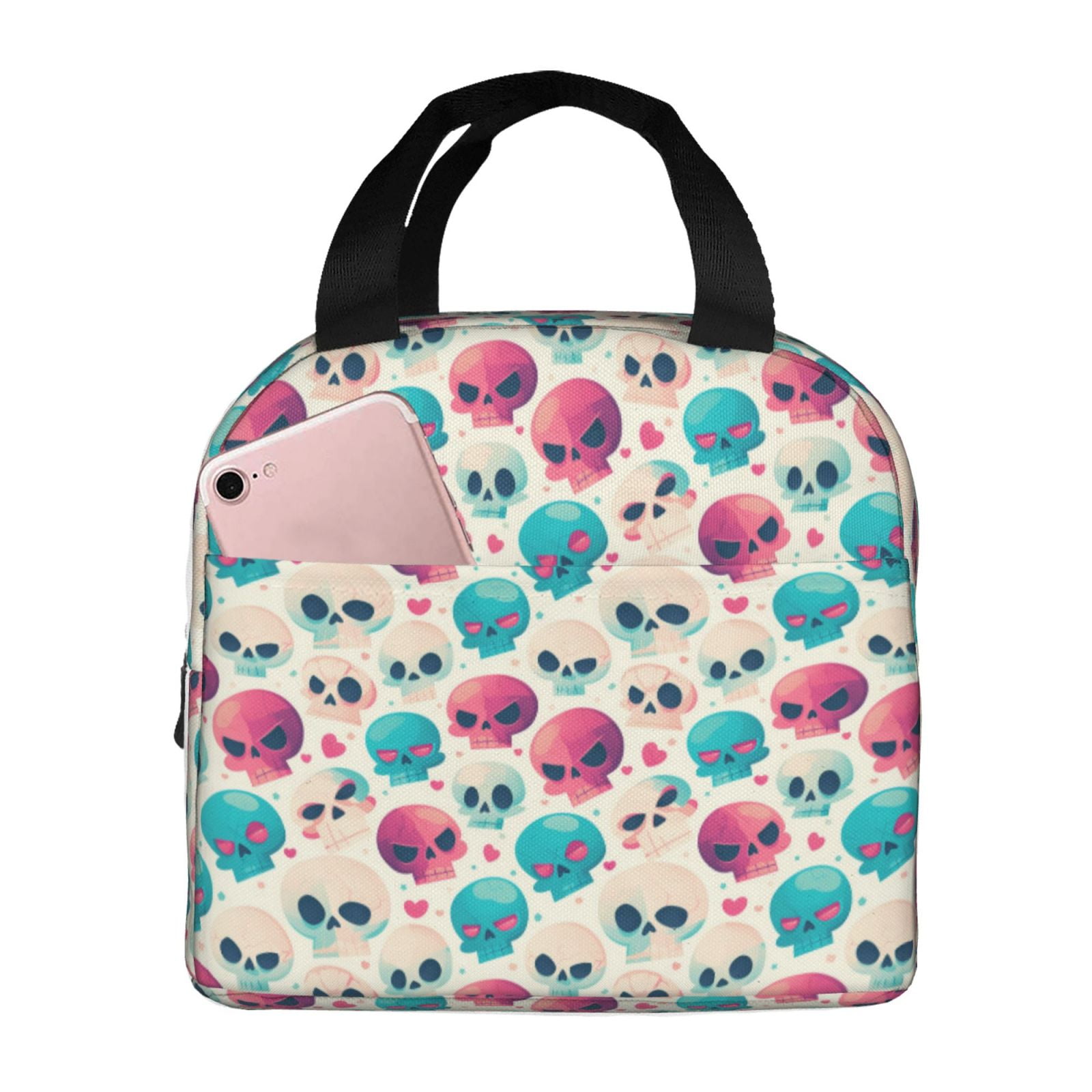 Lunch Box for Women Men heart Skull cute Reusable Insulated Lunch Bag ...