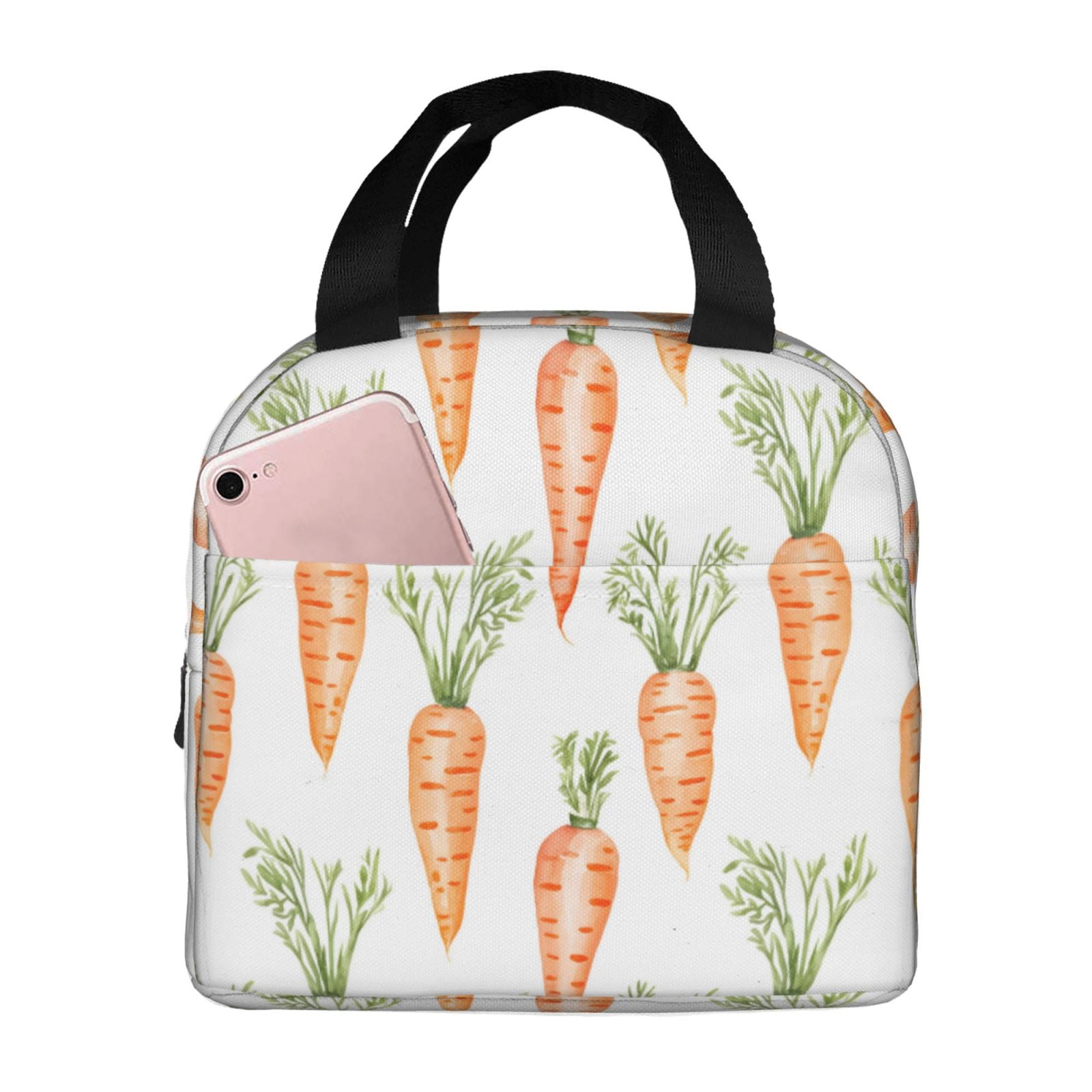 Lunch Box for Women Men leaf Carrot Pattern white Reusable Insulated ...