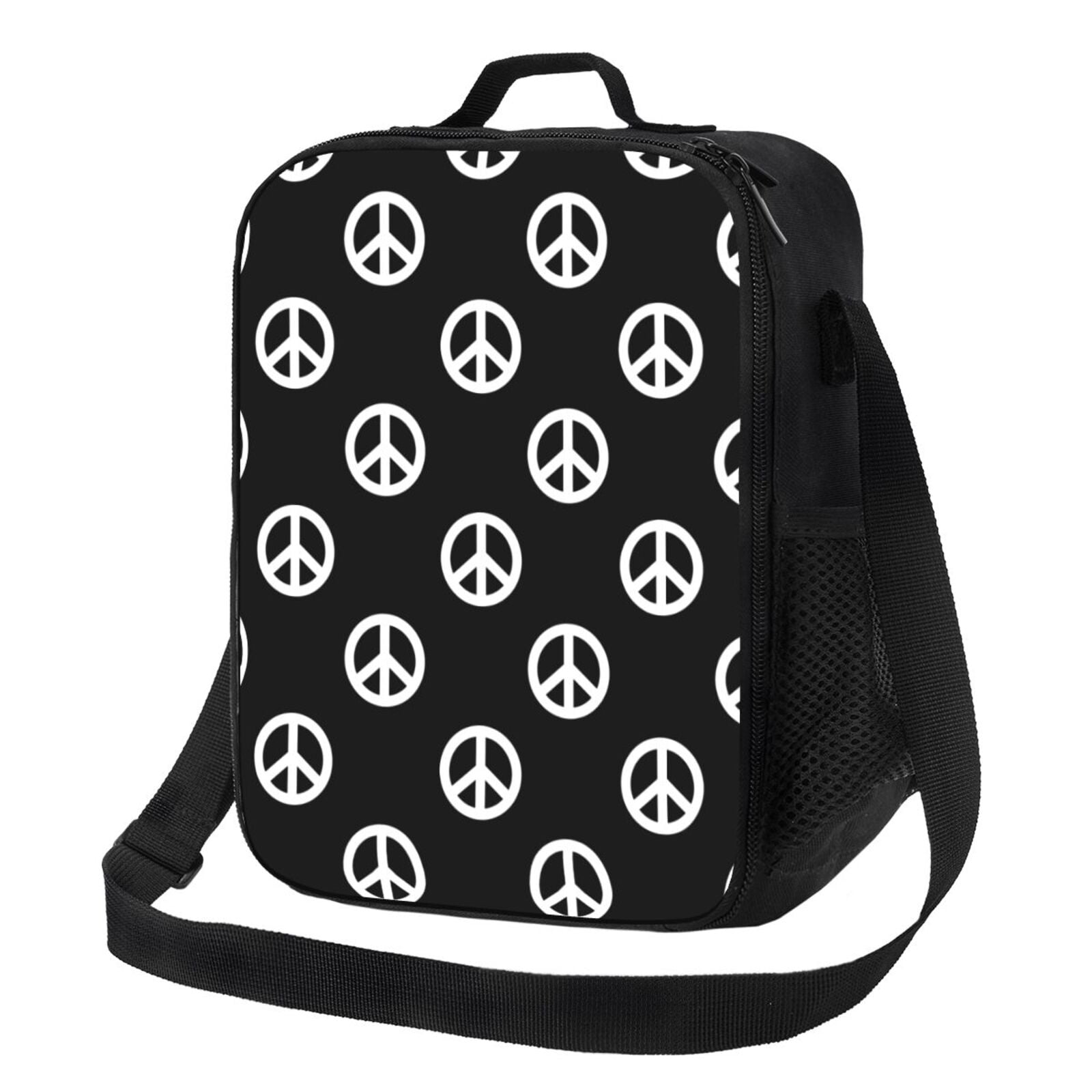Lunch Box for Women Men peace sign boho style black Insulated Lunch ...