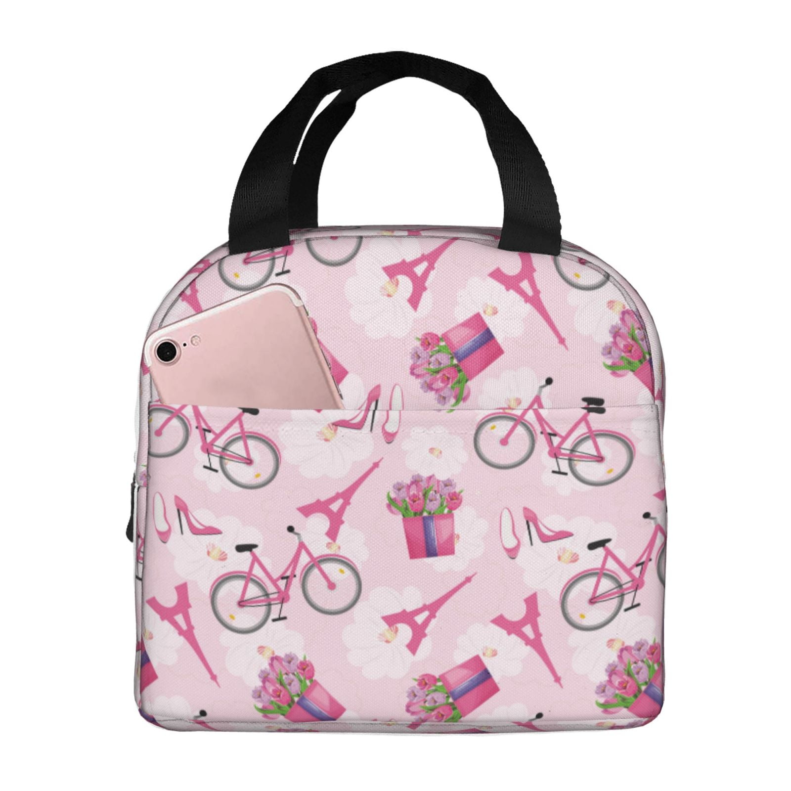 Lunch Box for Women Men pink bike Romantic Reusable Insulated Lunch Bag ...