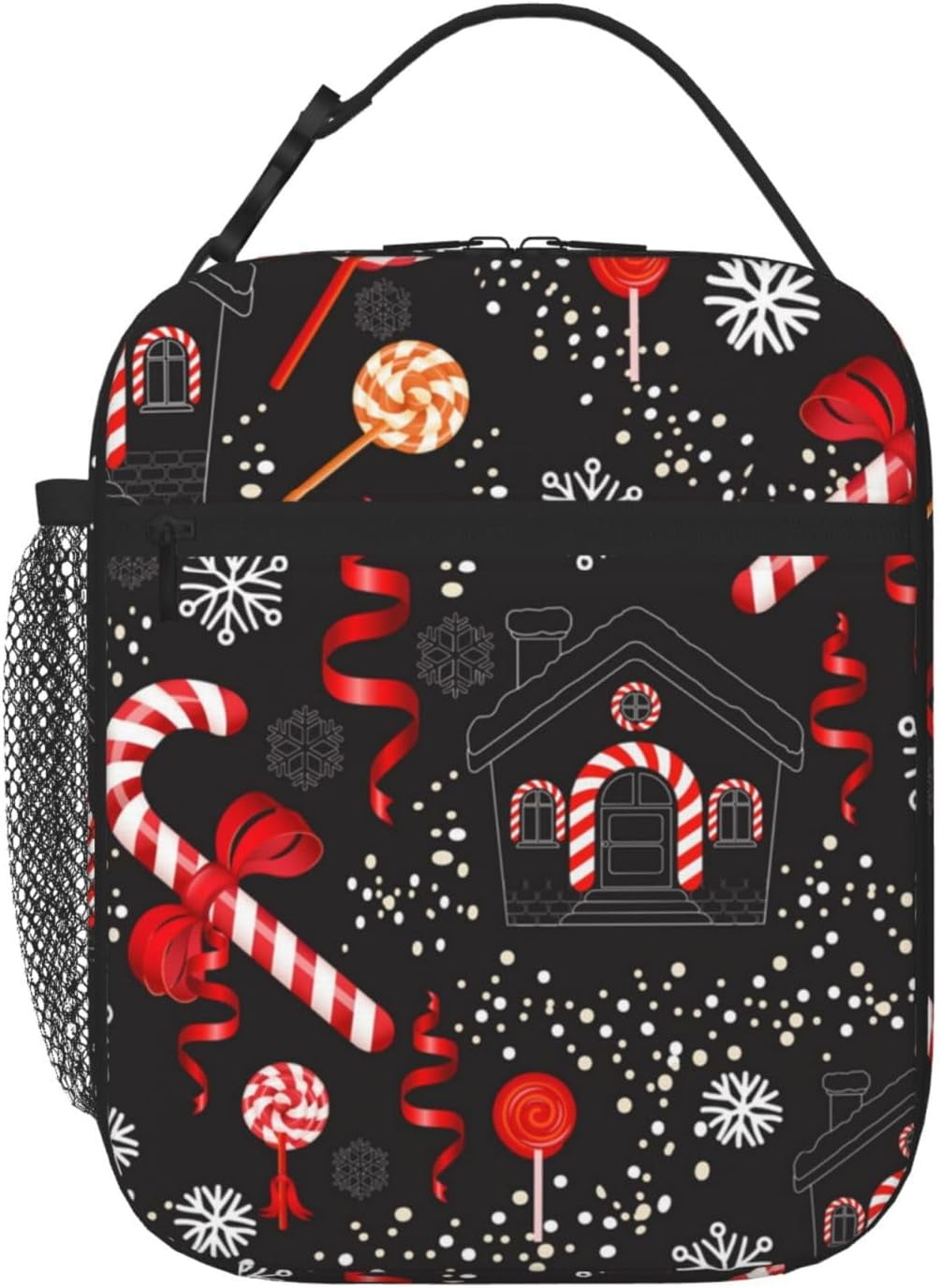 Lunch Box with Side Pocket Insulated Bento Bag Christmas Lollipop ...