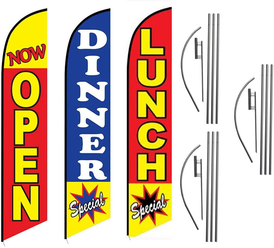 Outdoor Advertising Feather Flag Kit for Restaurants, Includes 3 Banner ...