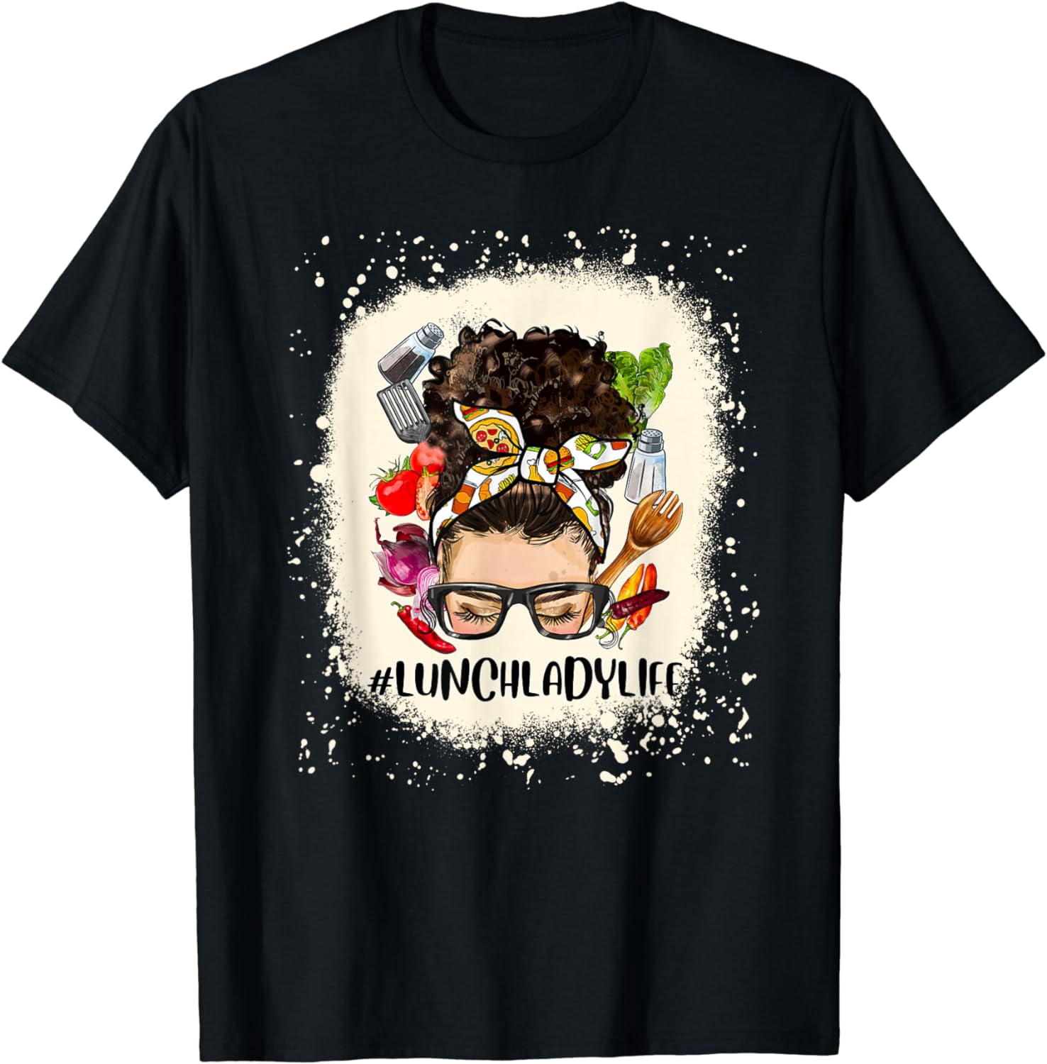 Lunch Lady Life Messy Bun Cafeteria Workers Chef Cook Woman T-Shirt ...