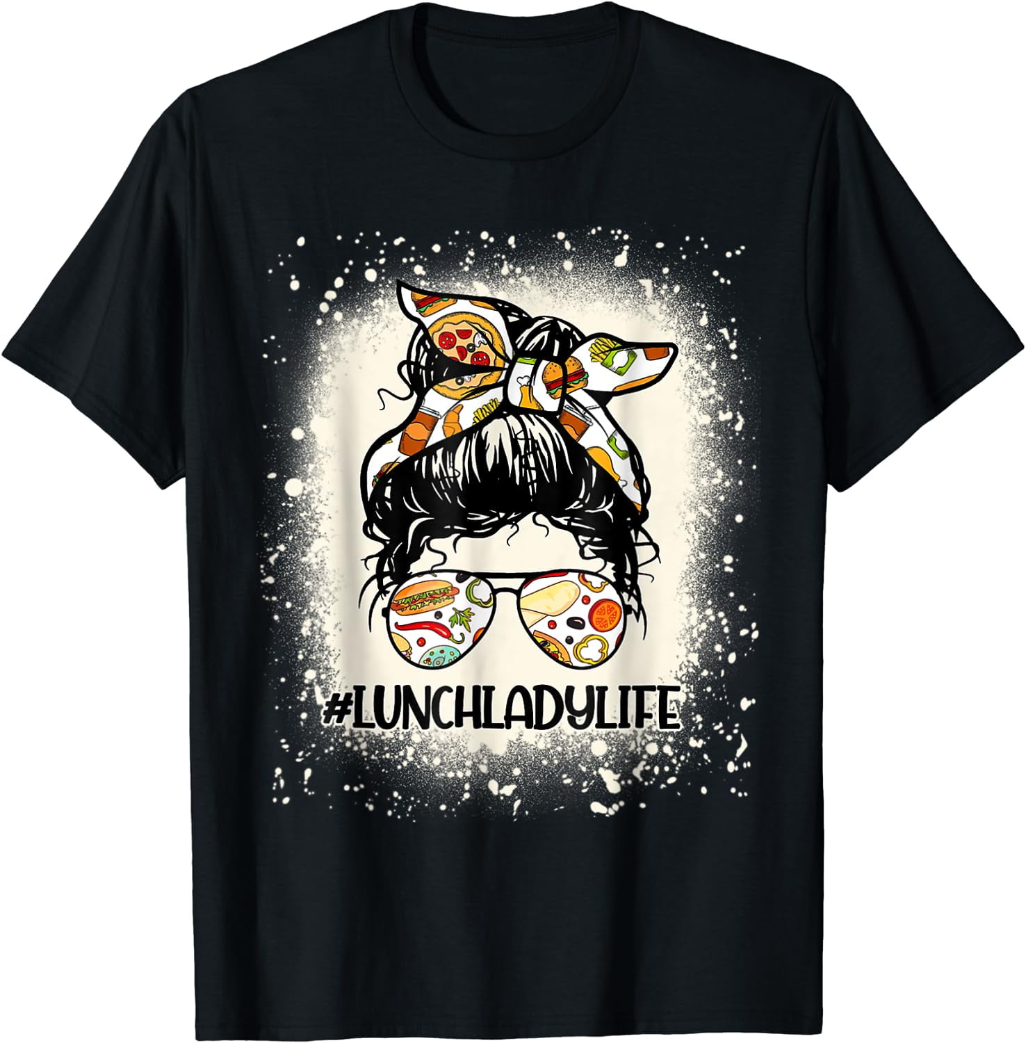 Lunch Lady Messy Hair Woman Bun Lunch Lady Life T-Shirt Black - Walmart.com