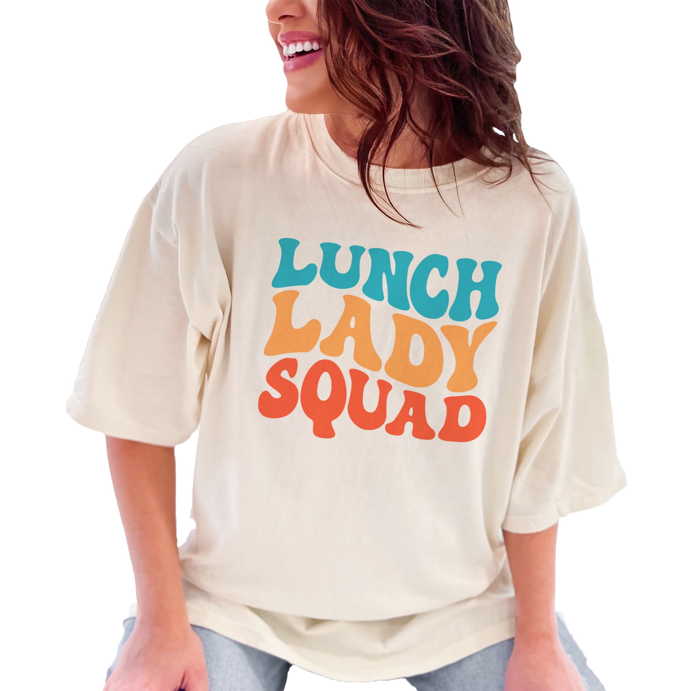 Lunch Lady Squad, School Themed, Groovy Retro Wavy Text, Ivory Comfort ...