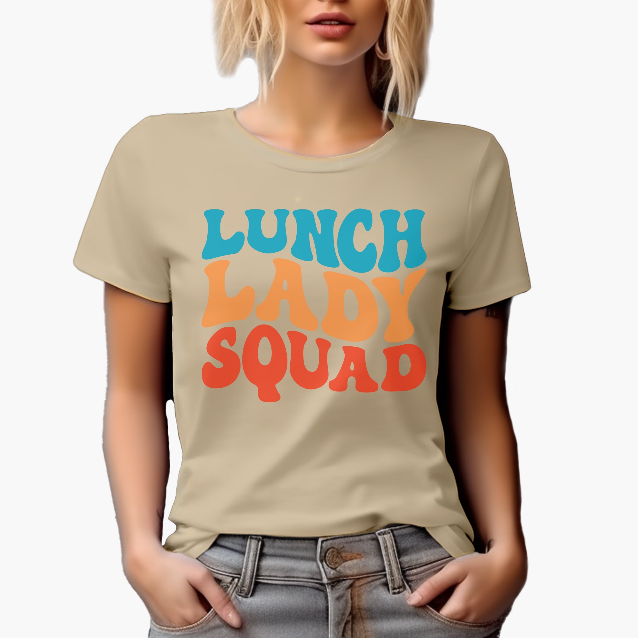 Lunch Lady Squad, School Themed, Groovy Retro Wavy Text Merch Gift, Tan ...
