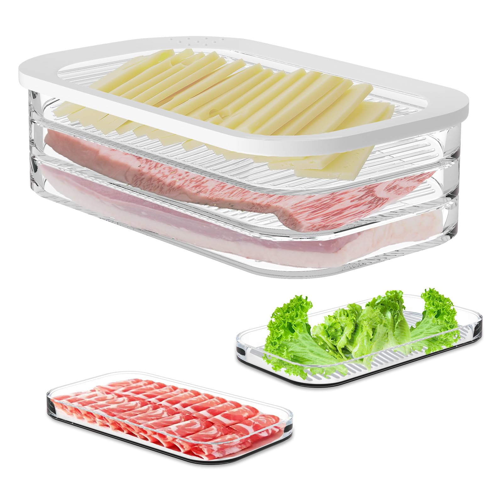 Lunch Meat Container for Fridge, 3-Layer Stackable Cold Cuts Storage ...