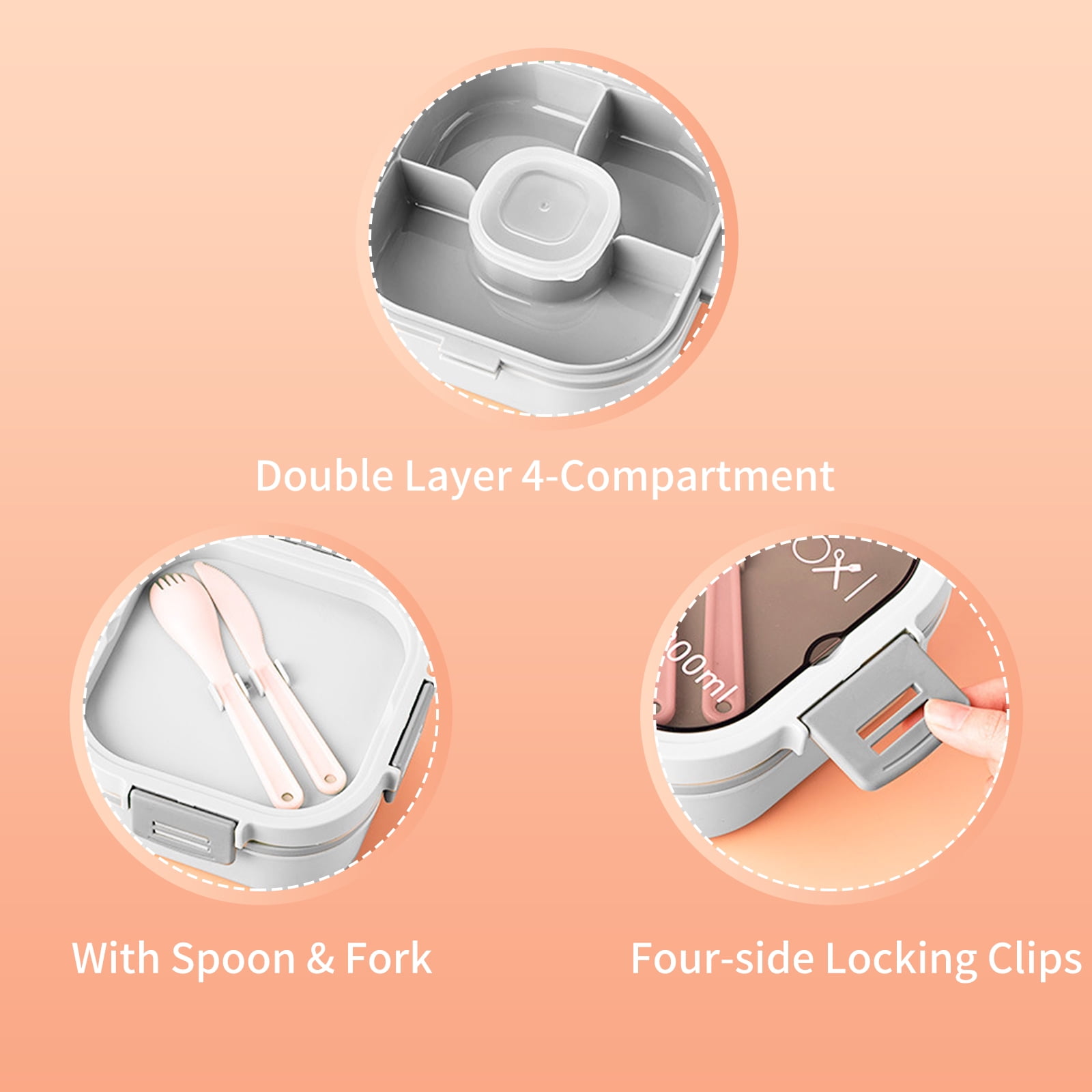 Lunch box,Sauce Container Spoon Container 4-compartment With 4 ...