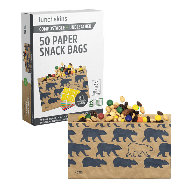 Lunchskins Compostable Food Storage Snack Bags, Bear Design, 50 Bags ...