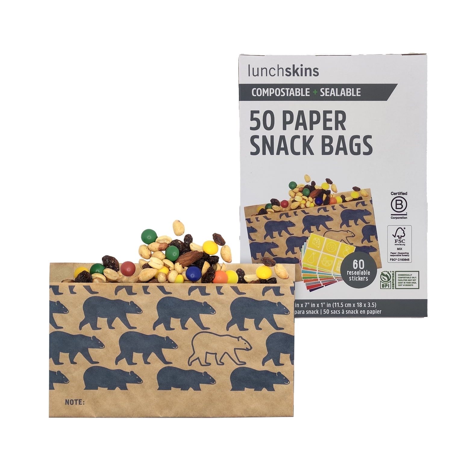 Lunchskins Compostable, Self-Seal Food Storage Snack Bags, Bear, 50 ...