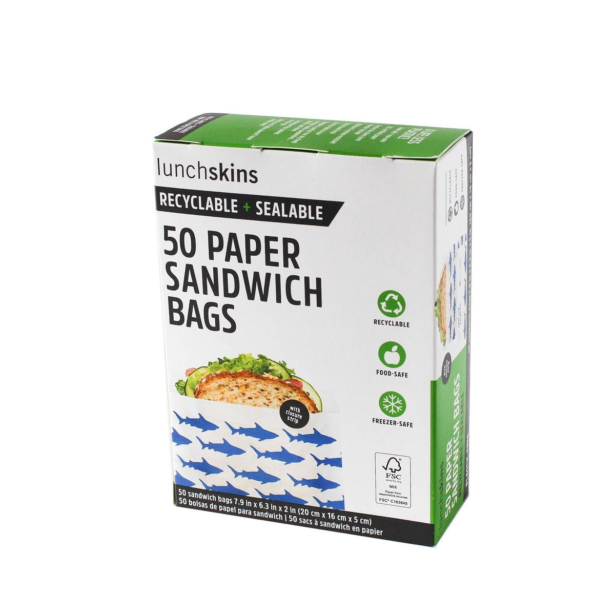 Lunchskins Recyclable & Sealable Paper Sandwich Bags - Shark - 50ct ...