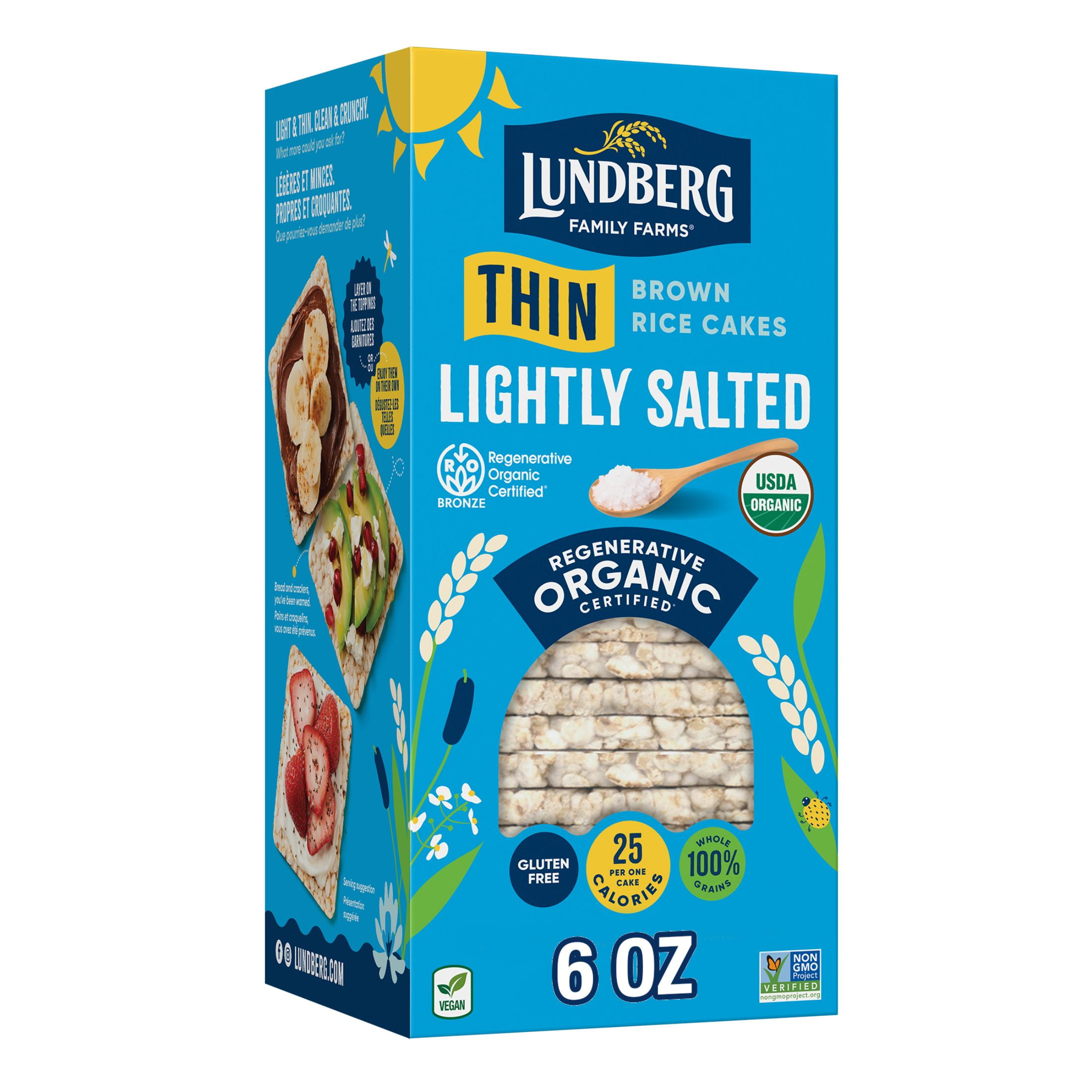 Lundberg Organic Thin Brown Rice Cakes, Lightly Salted, Vegan, Gluten ...