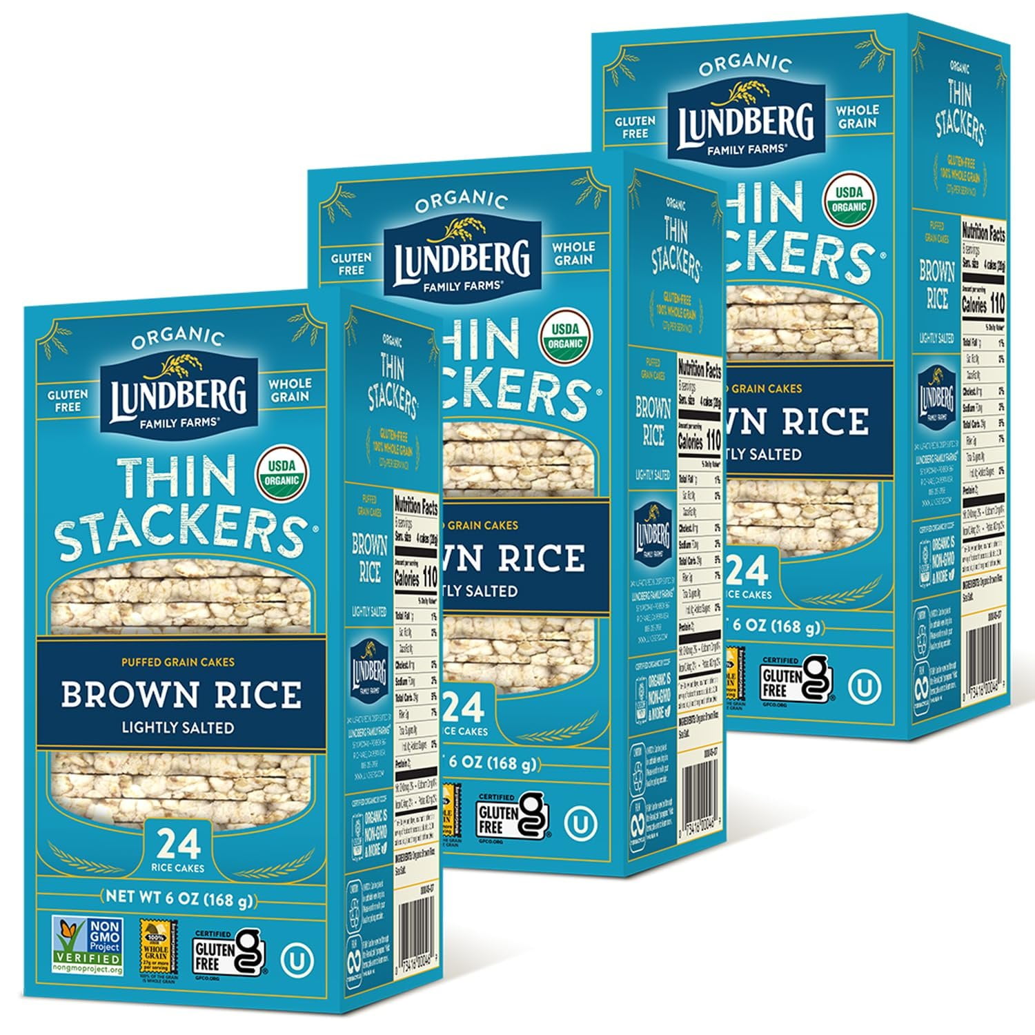 Lundberg Thin Stackers - Rice Cakes, Organic Brown Rice Lightly Salted ...