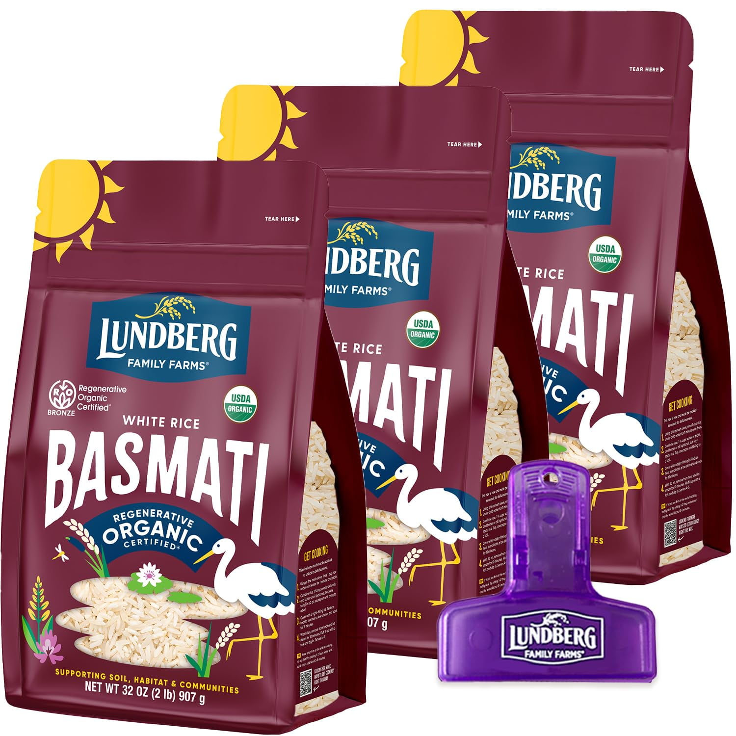 Lundberg White Basmati Rice, Regenerative Organic COC1Certified, 3-Pack ...