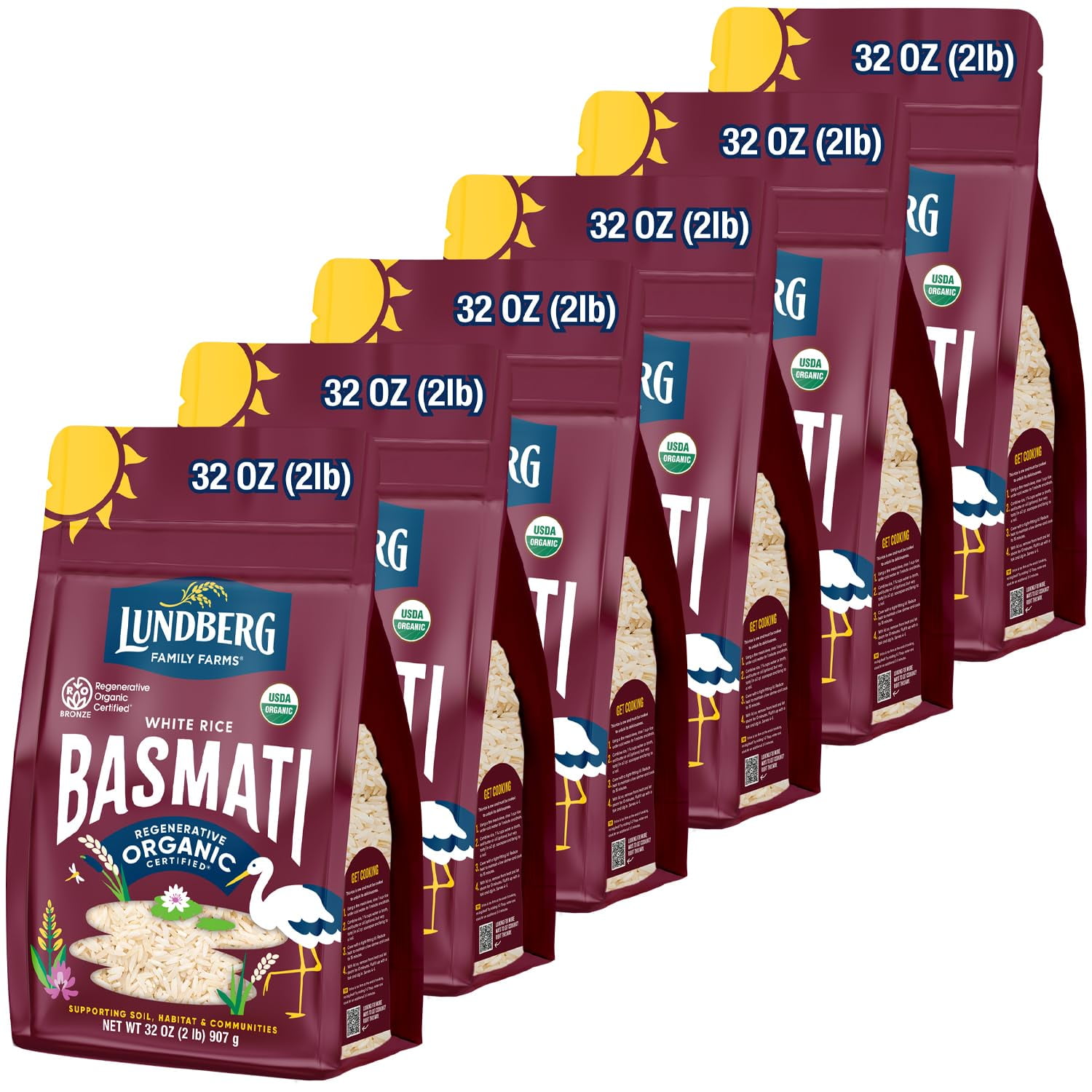 Lundberg White Basmati Rice, Regenerative Organic Certified, 6-Pack ...