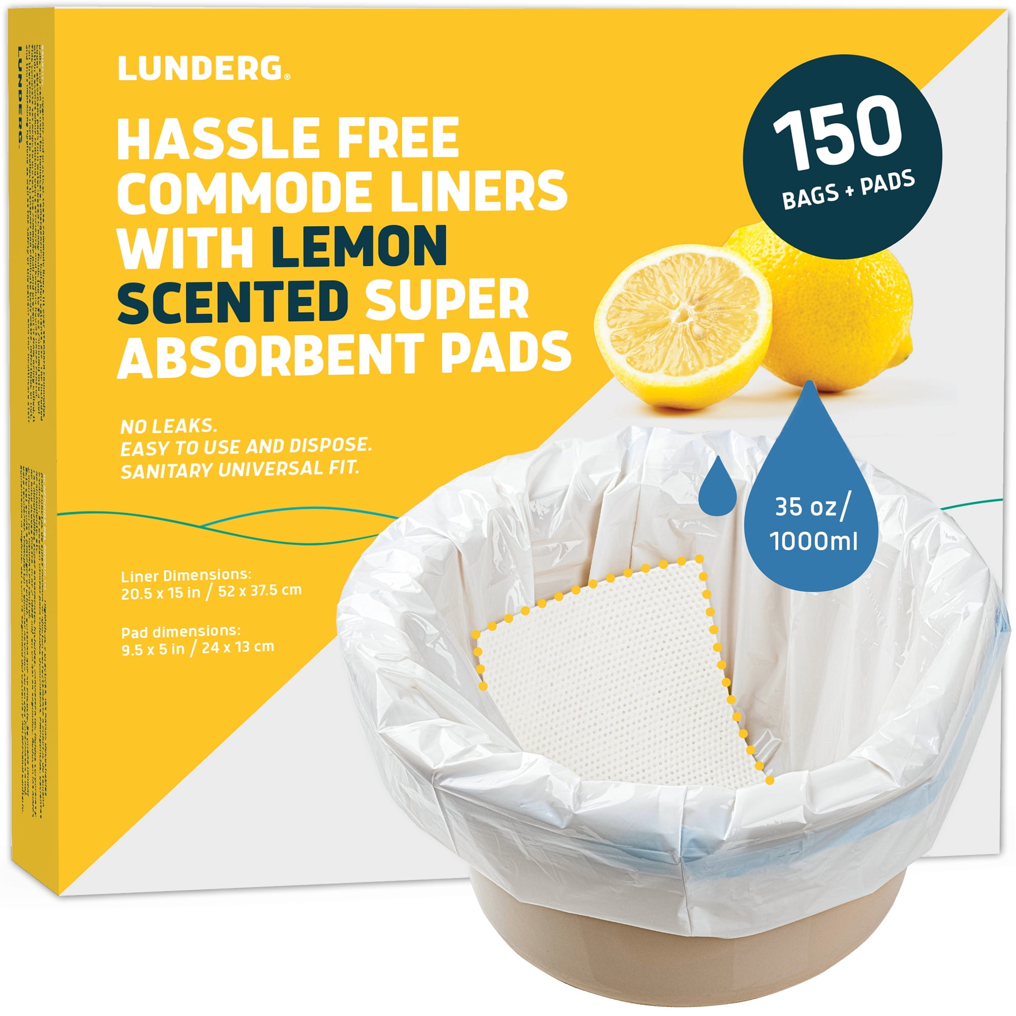 Lunderg Commode Liners with Lemon Scented Absorbent Pads - Value Pack ...