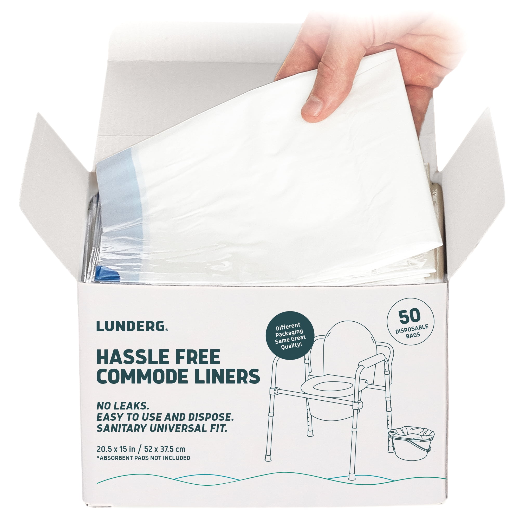 Lunderg Commode Liners - Value Pack 50 Count Universal Fit - Medical ...