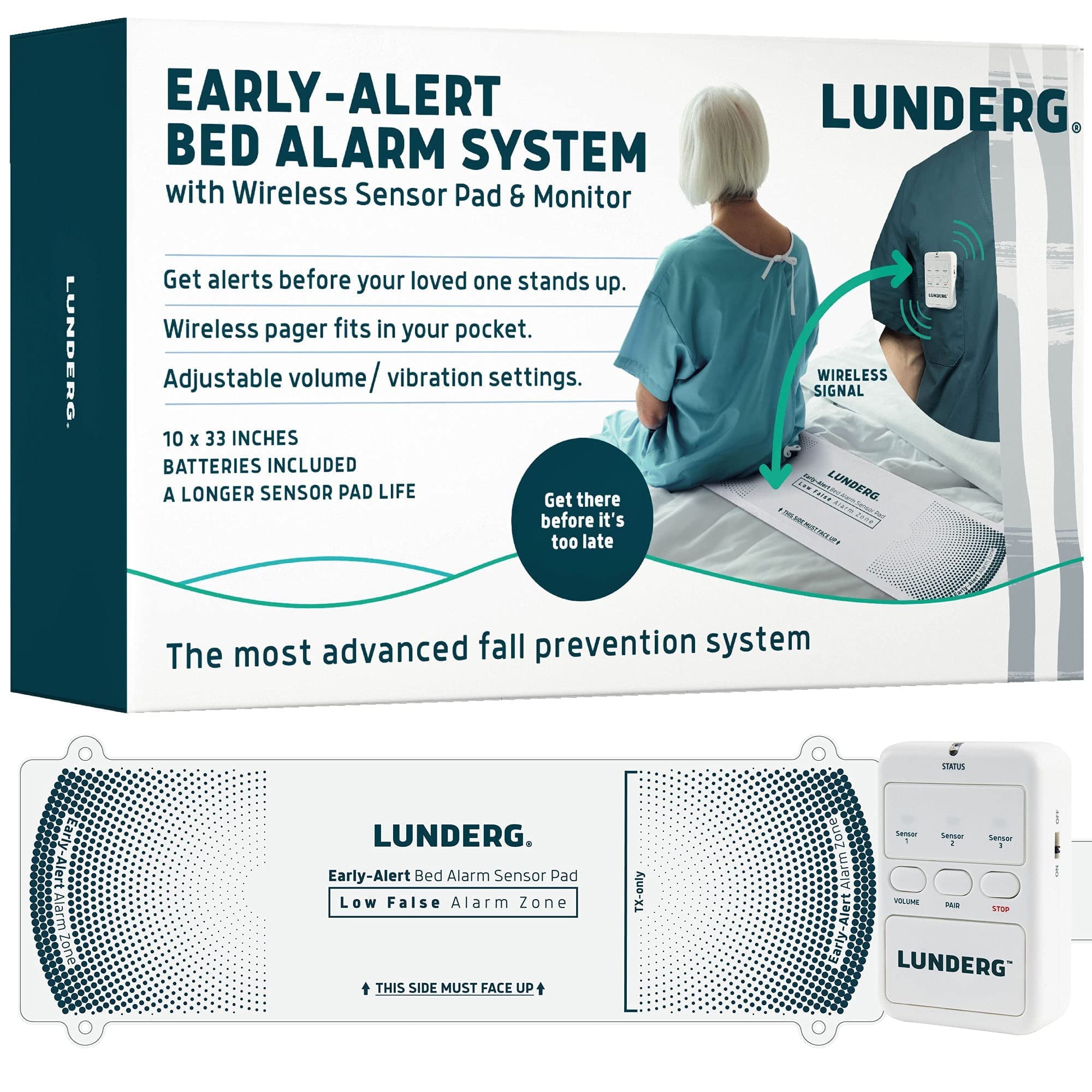 Lunderg Bed Alarm System - Wireless Sensor Pad & Pager for Elderly ...