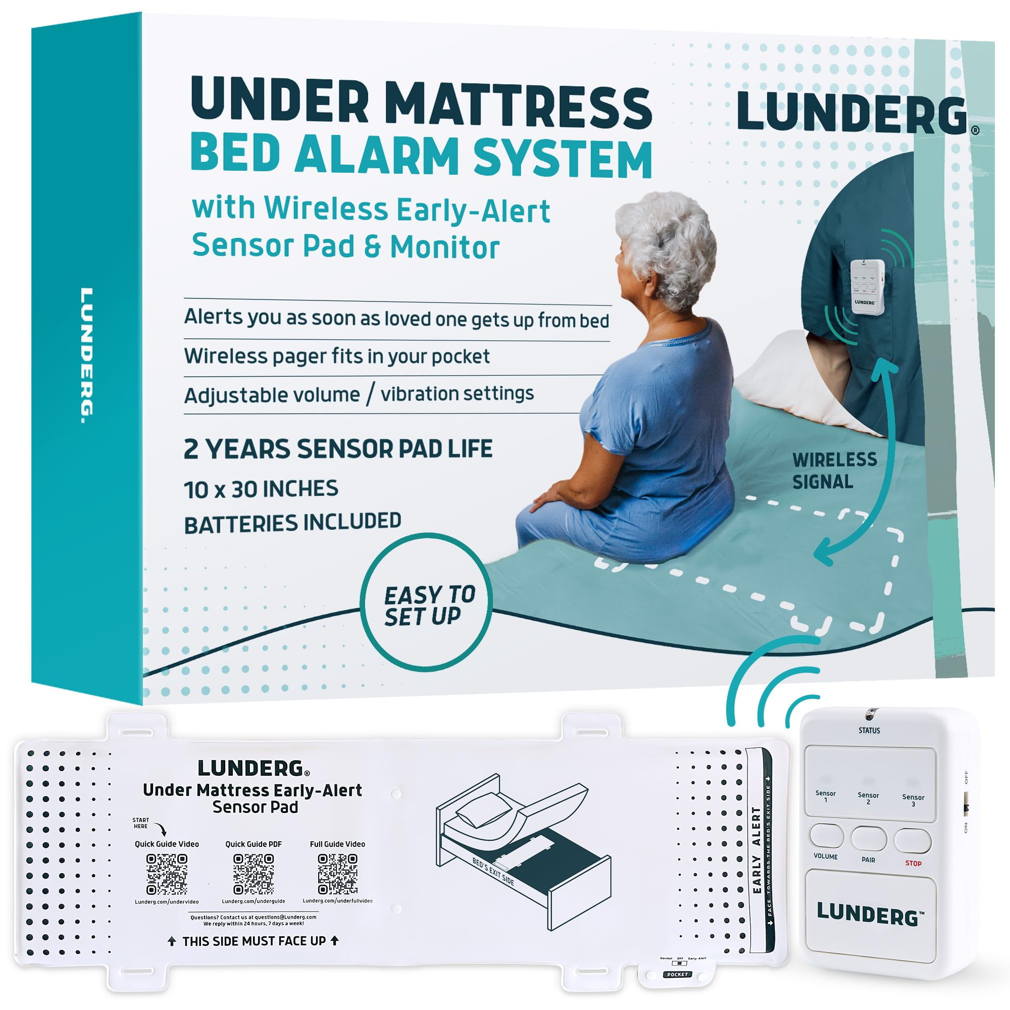 Lunderg Under Mattress Bed Alarm For Elderly Adults with Early Alert ...