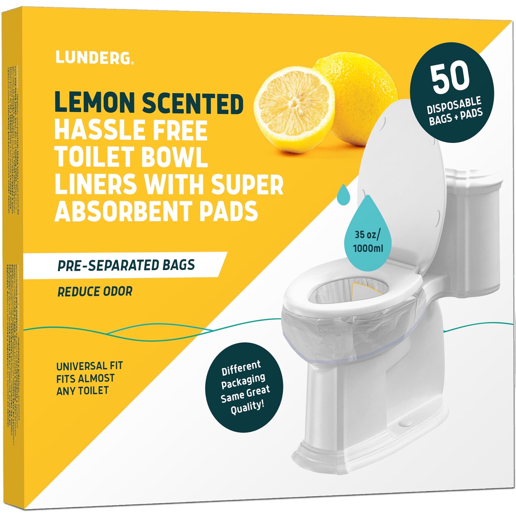 Lunderg Portable Potty Liners - Lemon Scented Super Absorbent Pads, 50 ...