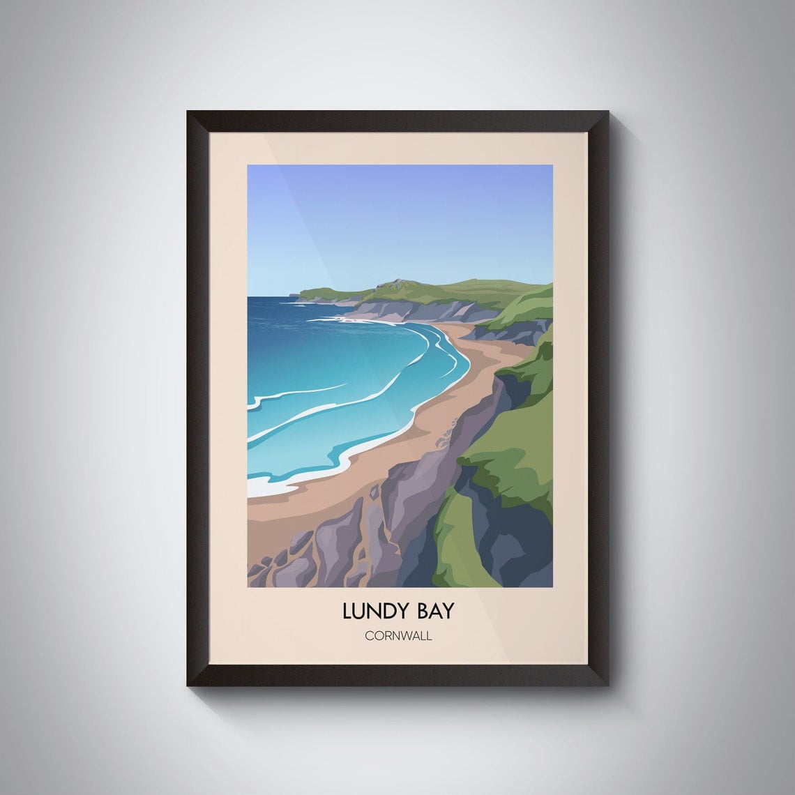 Lundy Bay Cornwall Travel Poster, Polzeath, Port Isaac, Vintage Travel ...