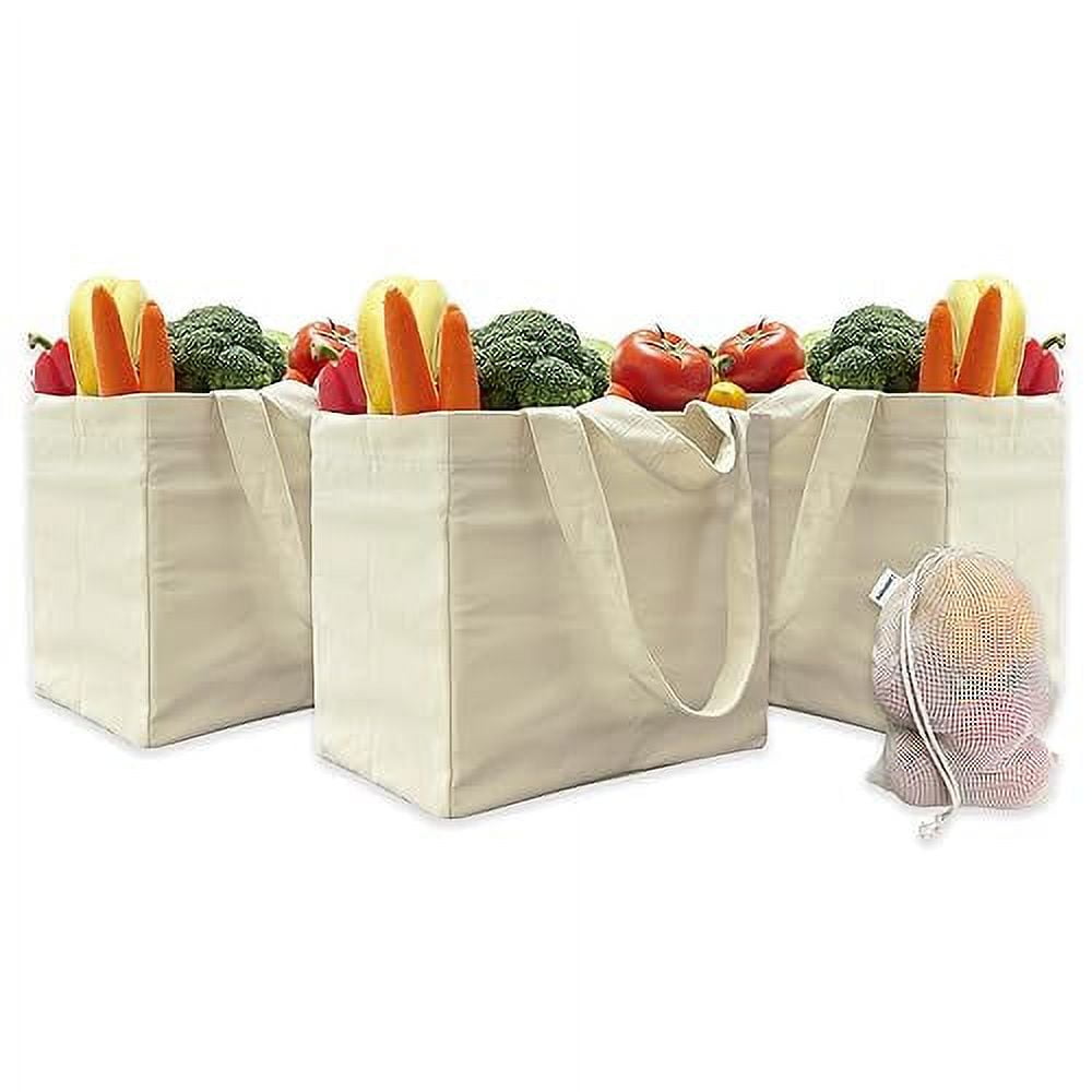 Lunememo Reusable Grocery Bags, Double Wide Handles, 6 Inside Pockets ...